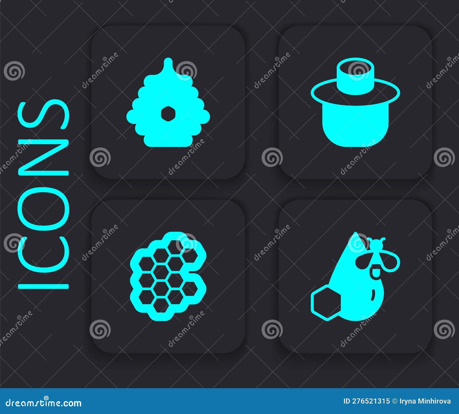 Set Bee and Honeycomb, Hive for Bees, Beekeeper with Protect Hat and ...