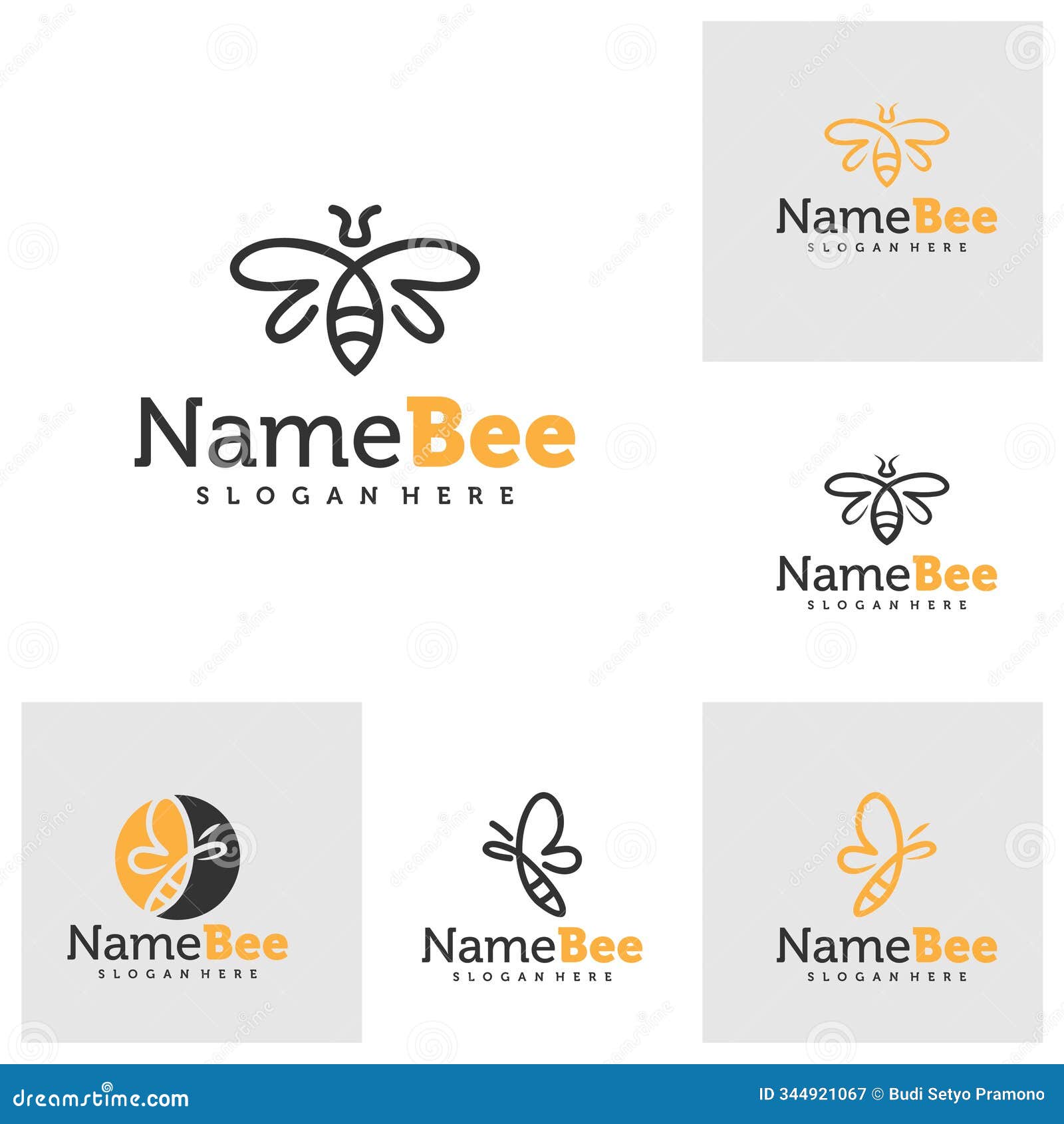 Set of Bee Logo Vector Illustration. Line Art Bee Logo Design Concept ...