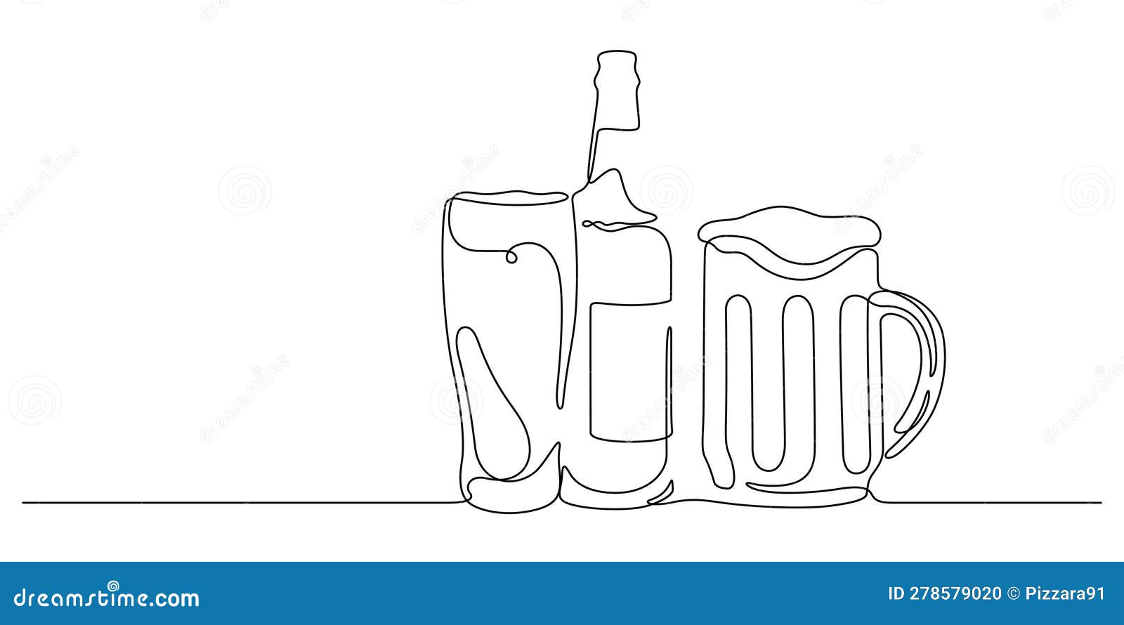 Set of Beer,beer Bottle,beer Mug, Beer Glass in One Line Drawing Stock ...