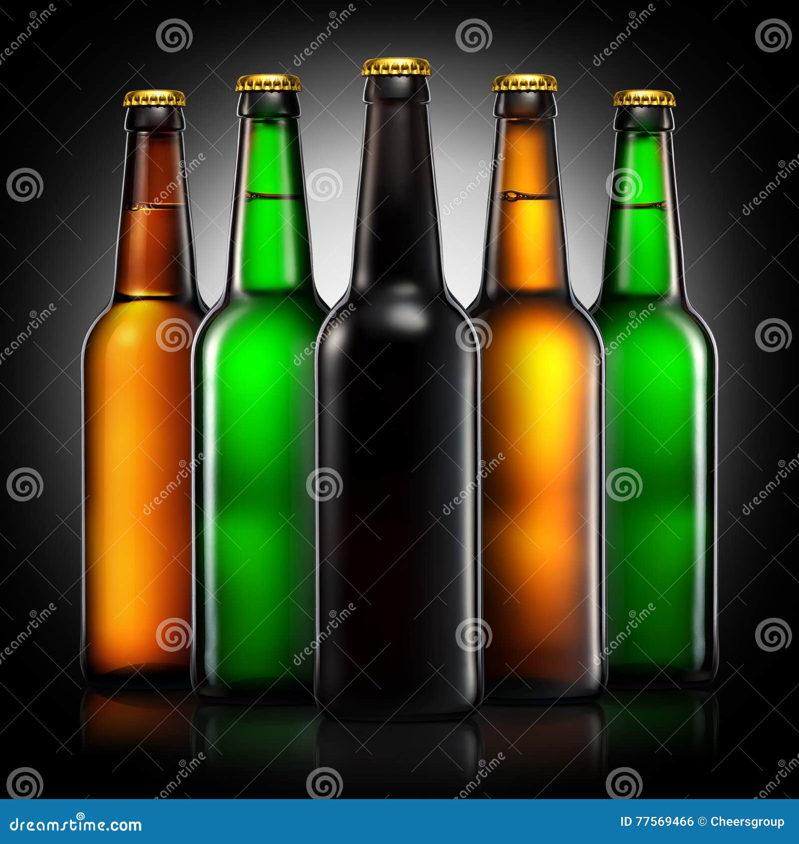 Set of Beer Bottles on Black Background Stock Photo - Image of glass ...