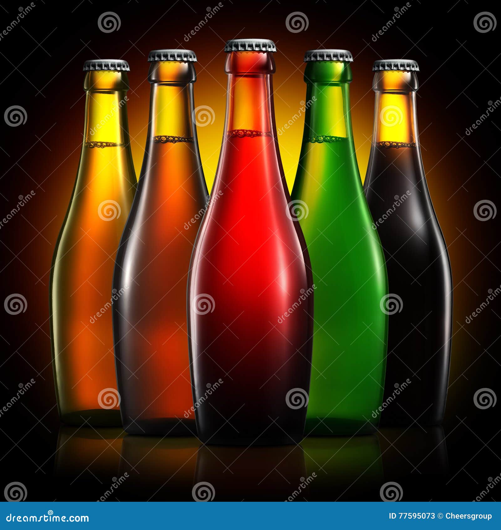 Set of Beer Bottles Isolated on Black Background Stock Image - Image of ...