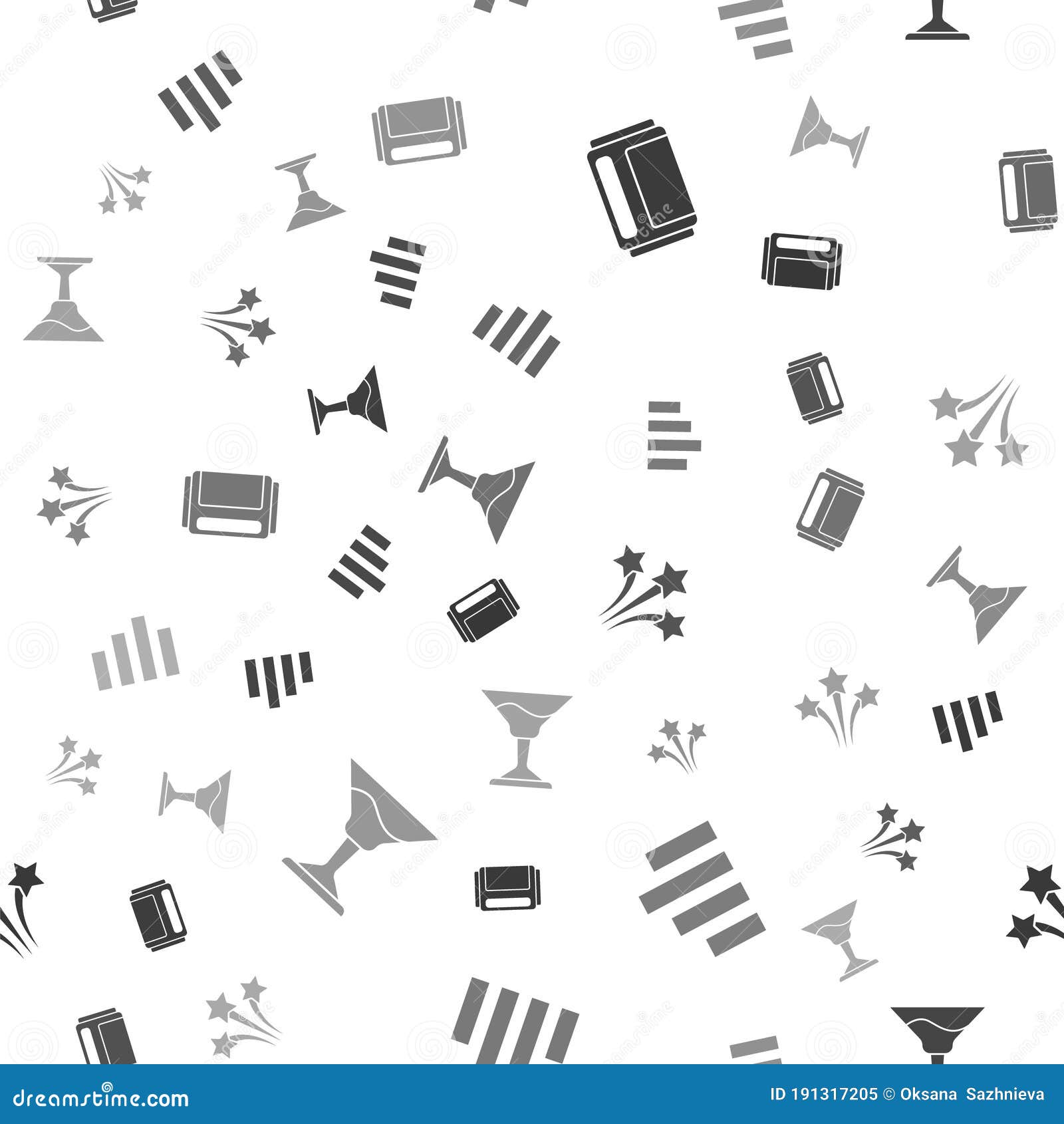 Set Beer Can, Music Equalizer, Firework and Cocktail on Seamless ...