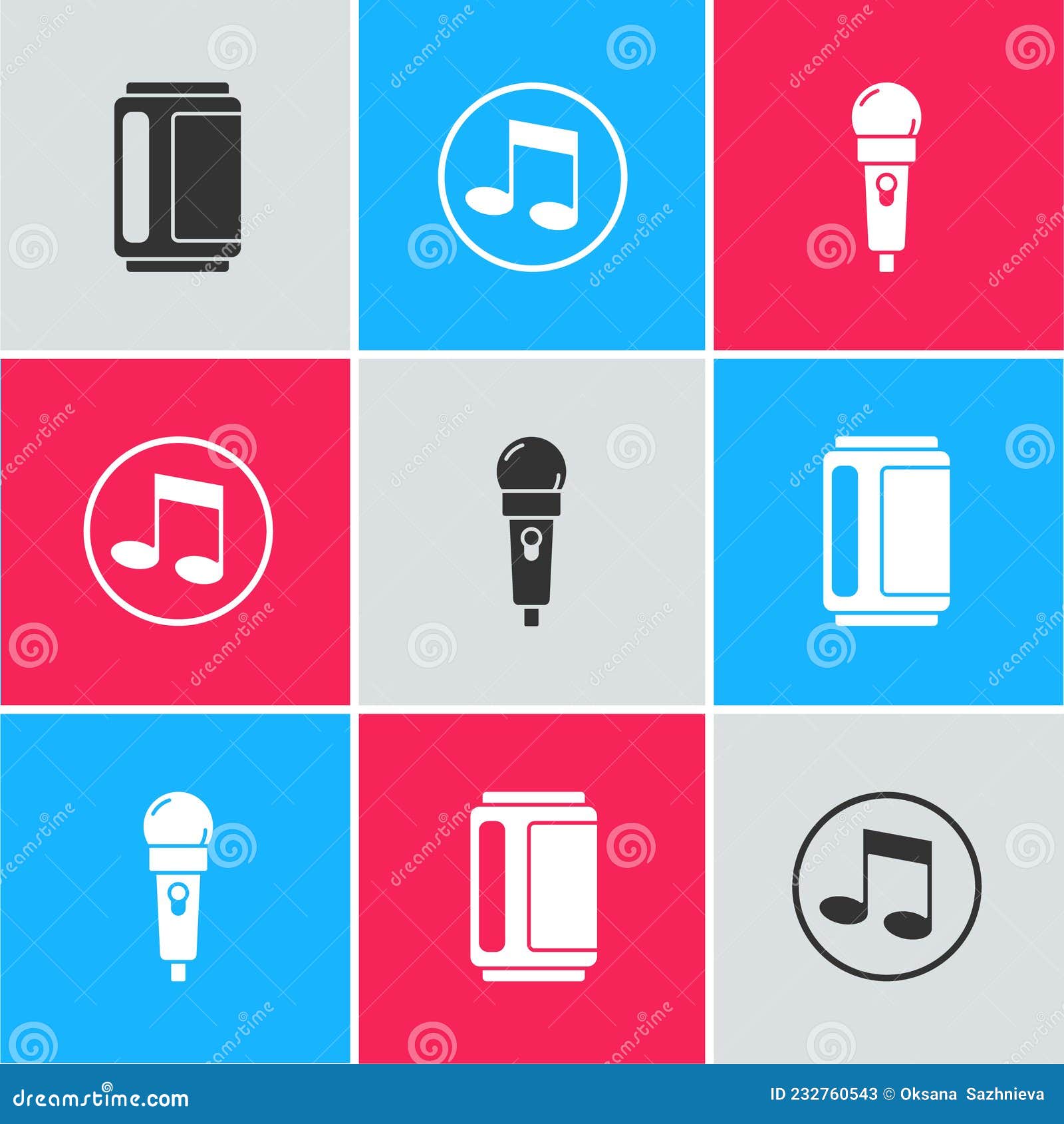 Set Beer Can, Music Note, Tone and Microphone Icon. Vector Stock Vector ...