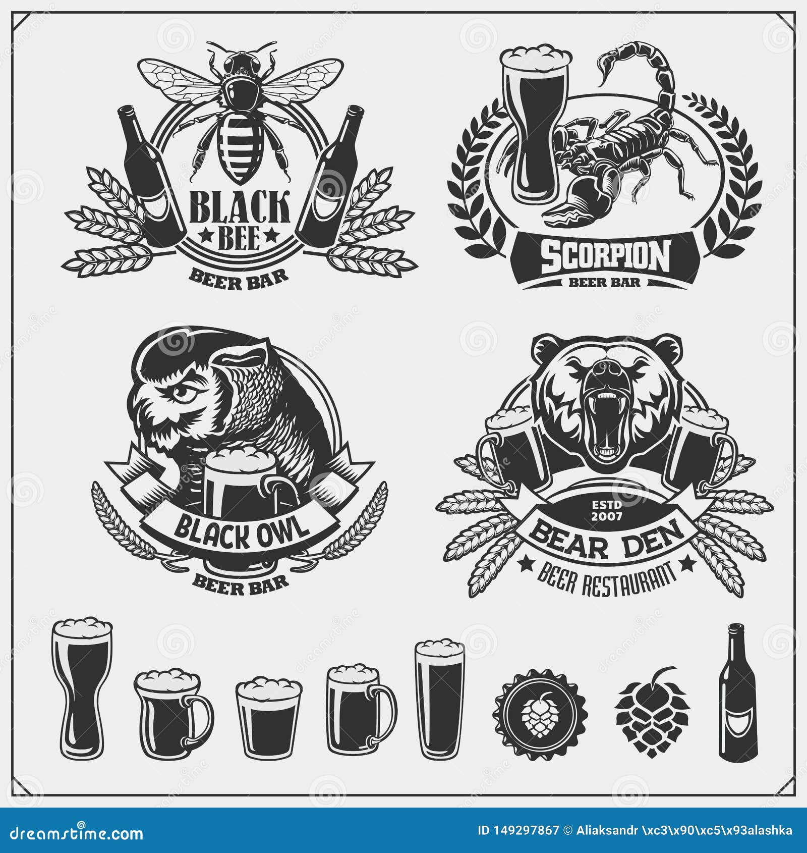 Set of Beer Emblems, Labels, Stickers and Design Elements. Stock Vector ...