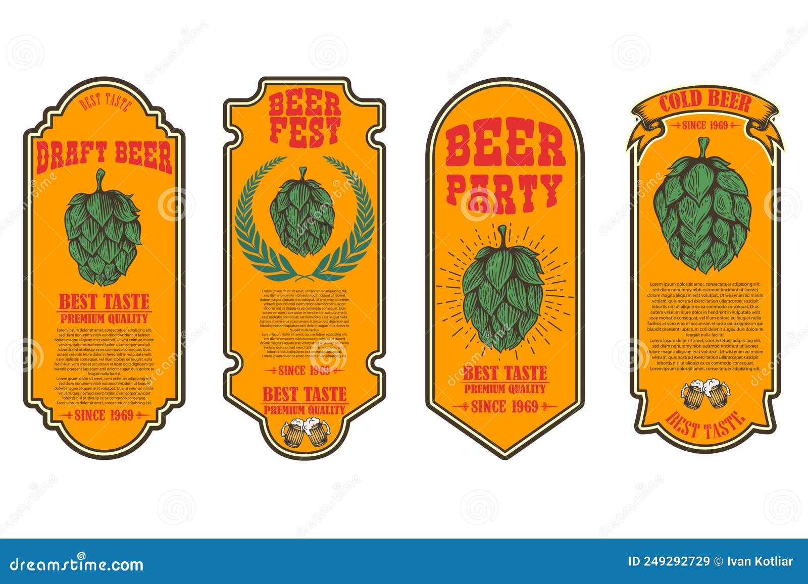Set of Beer Labels with Illustrations of Beer Hop. Vector Stock ...