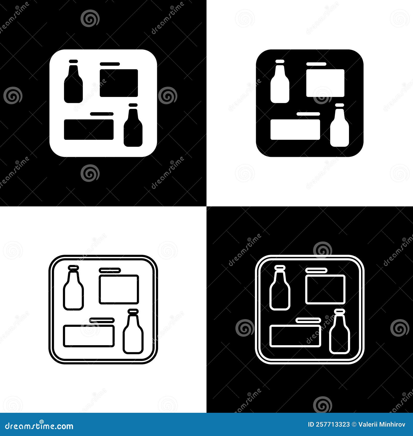 Set Beer Menu Icon Isolated on Black and White Background. Beer ...