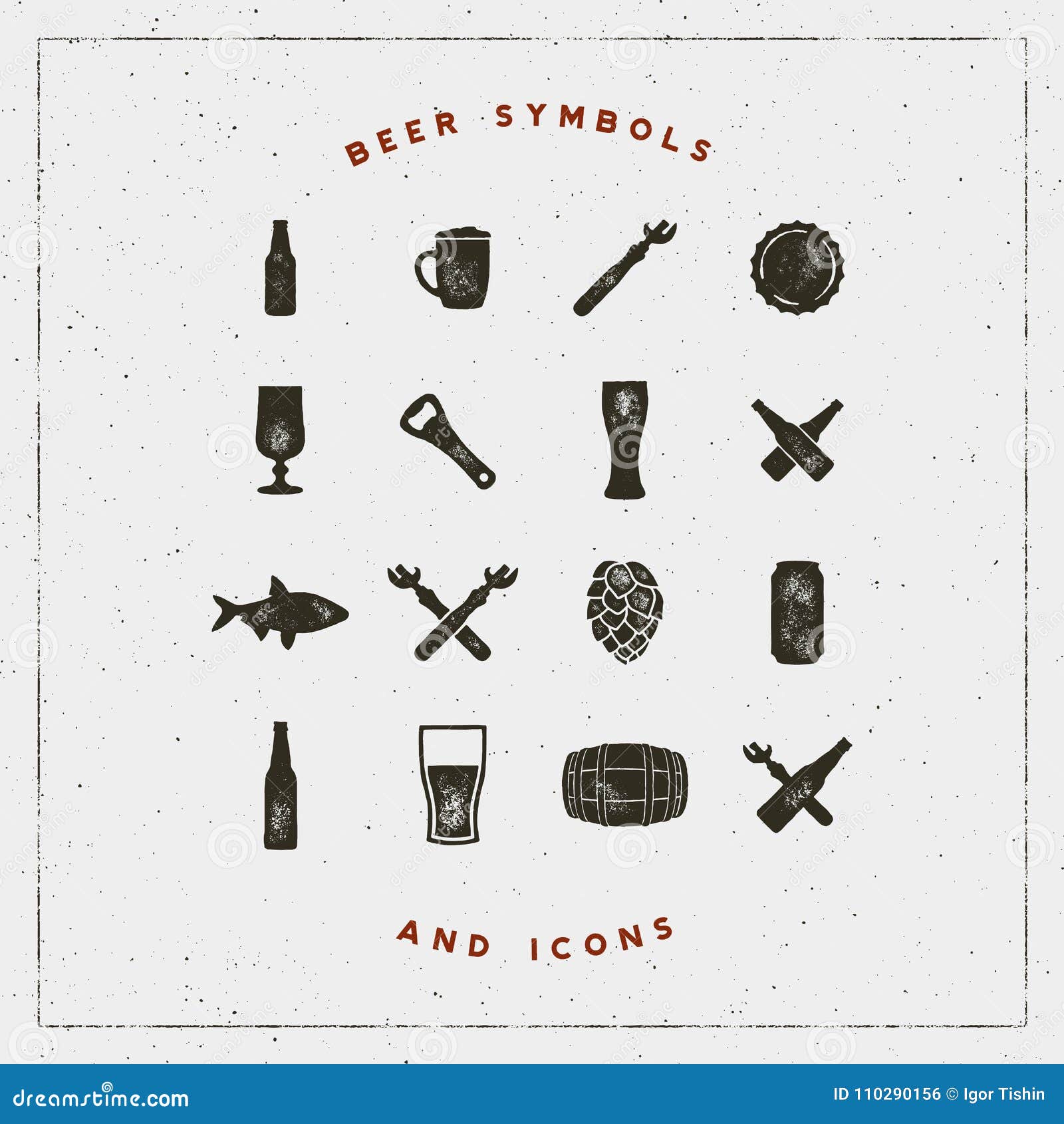 Set of Beer Symbols and Icons with Letterpress Effect. Vector ...