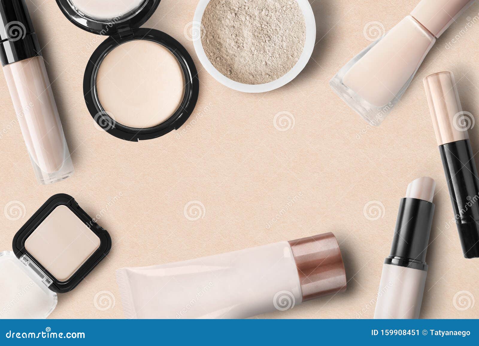 Set of beige cosmetics stock image. Image of beauty - 159908451