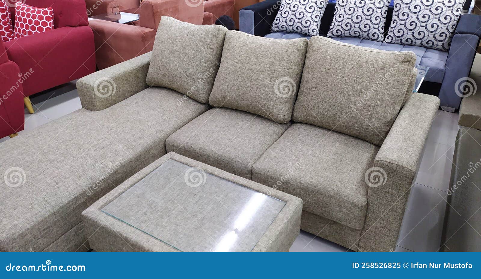 A Set of Beige Sofas Made of Canvas and a Tab Stock Image - Image of ...