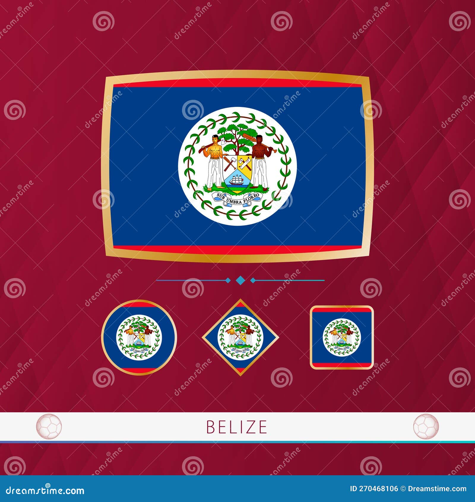 Set of Belize Flags with Gold Frame for Use at Sporting Events on a ...