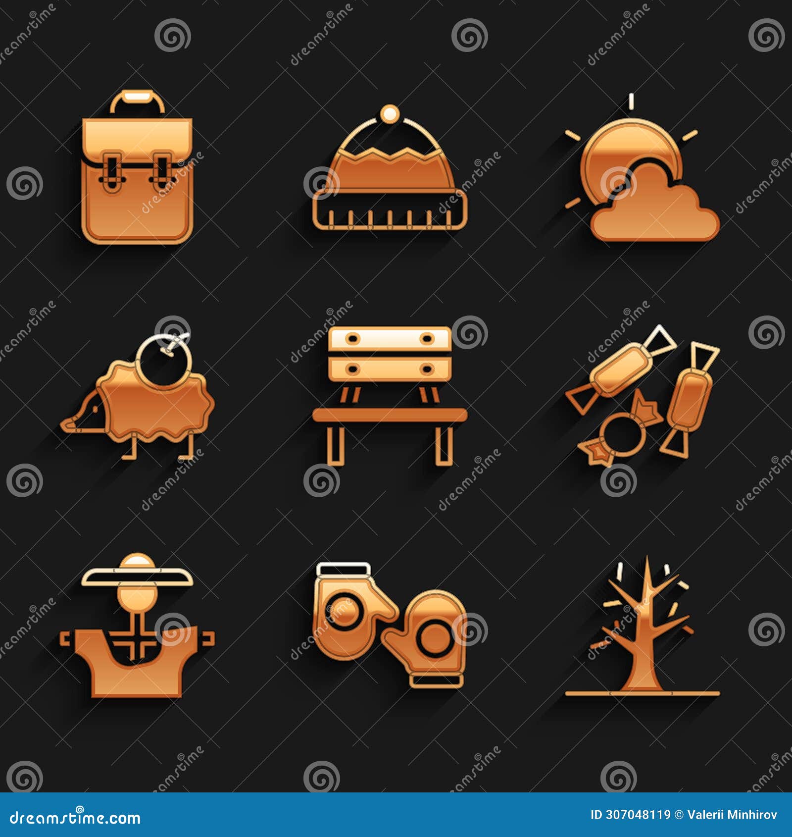 Set Bench, Christmas Mitten, Bare Tree, Candy, Scarecrow, Hedgehog, Sun ...
