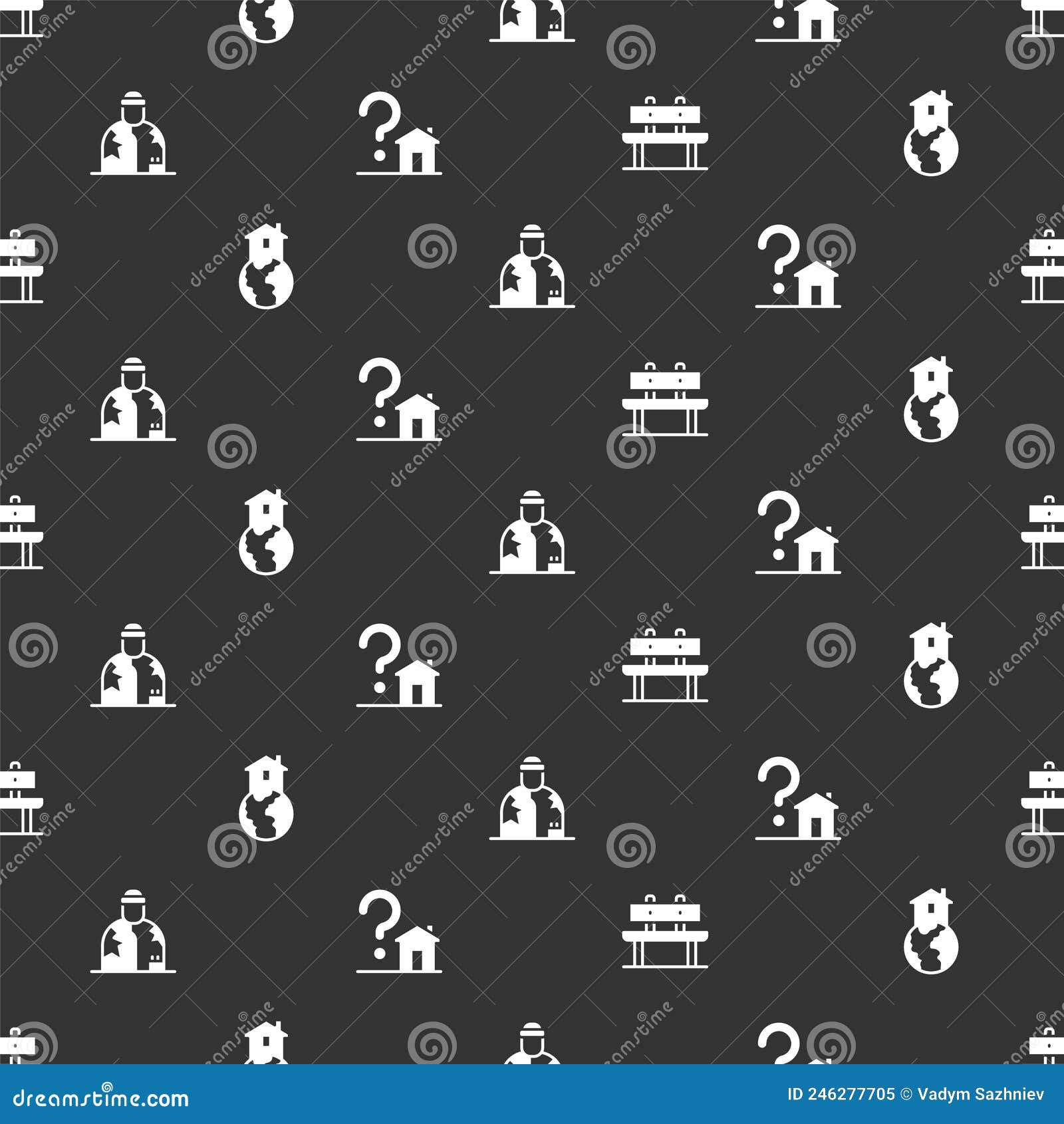 Set Bench, Shelter for Homeless, Homeless and House with Question Mark ...