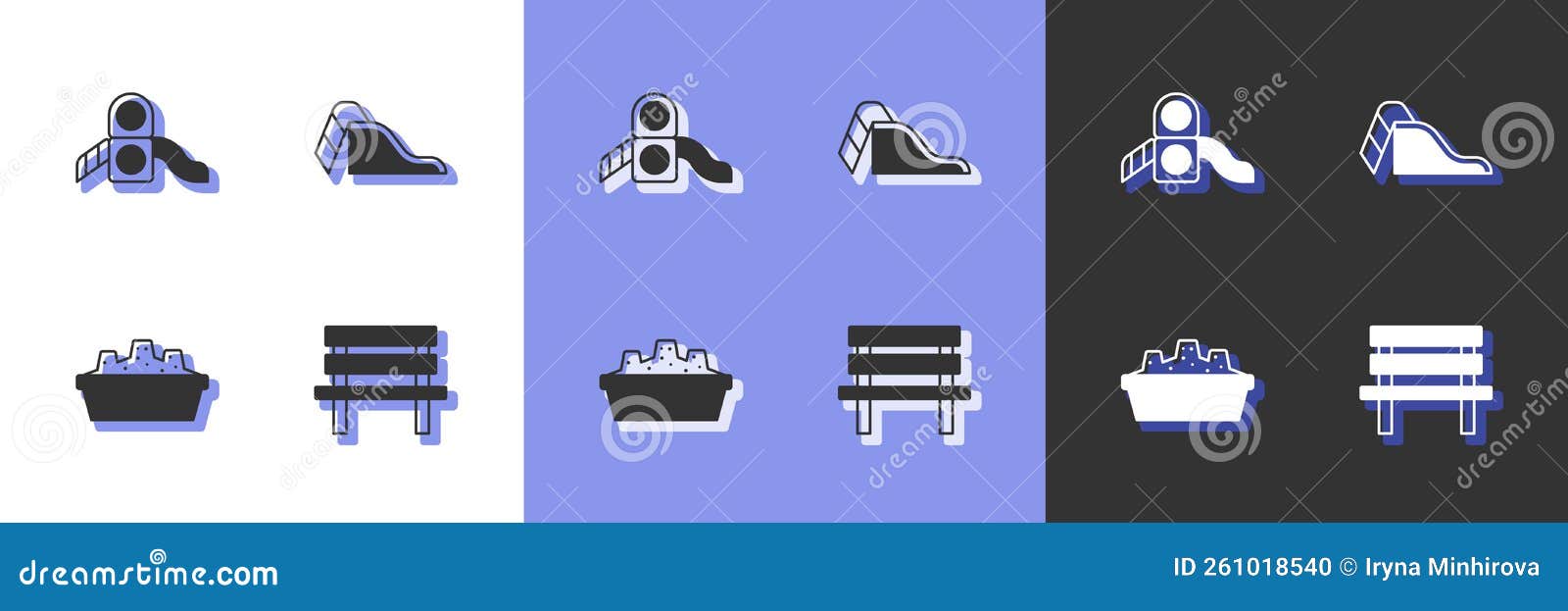 Set Bench, Slide Playground, Sandbox with Sand and Icon. Vector Stock ...