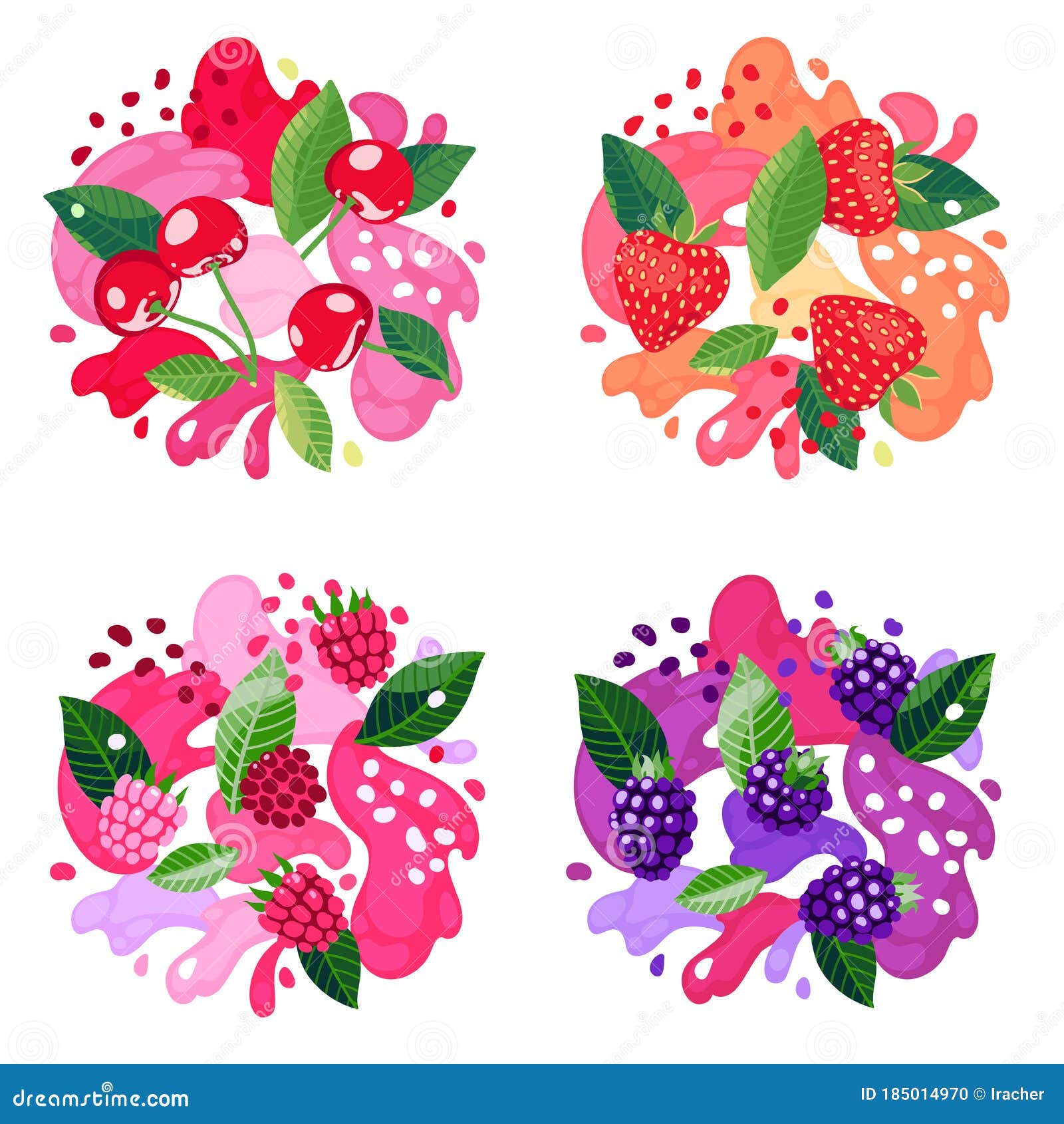 Strawberry, Raspberry, Cherry and Blackberry on Abstract Background ...