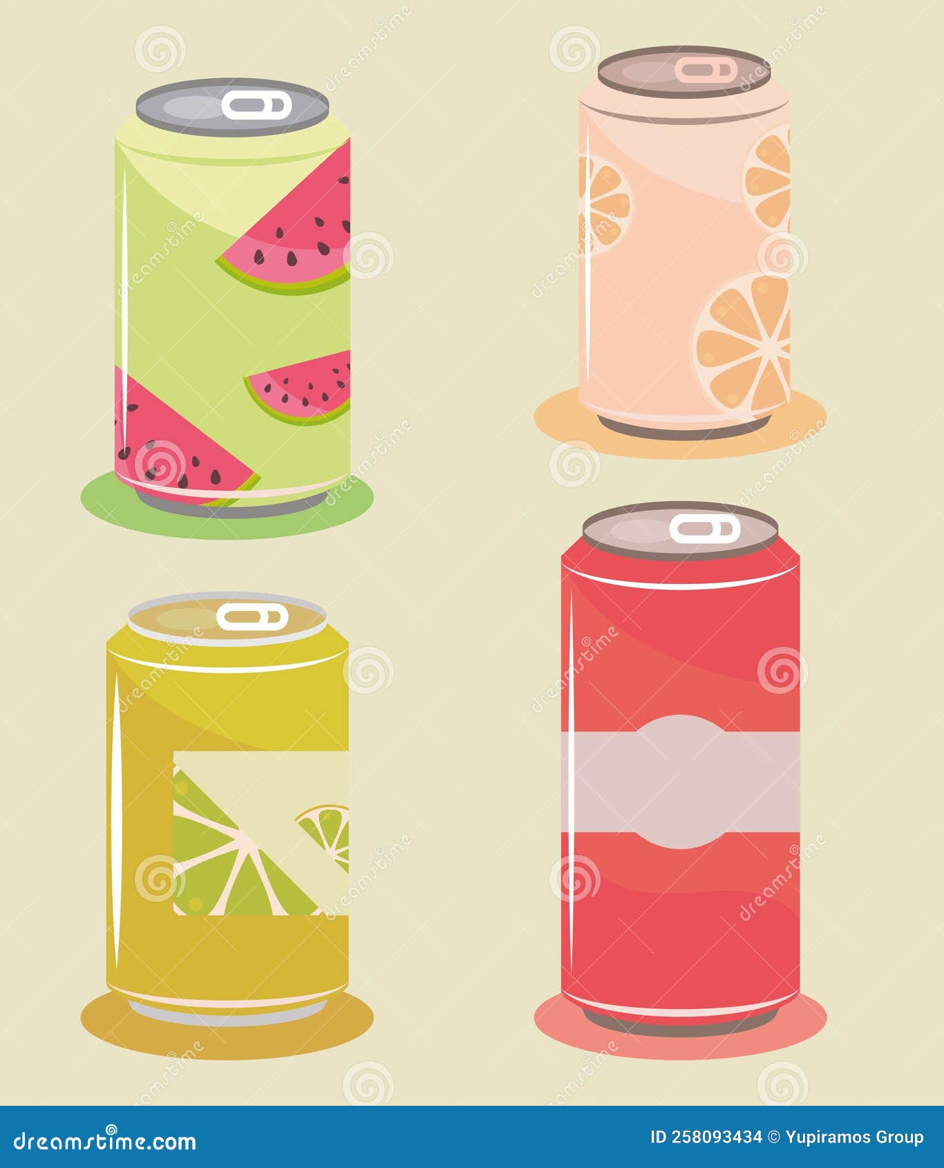 Set of beverages cans stock vector. Illustration of drink - 258093434