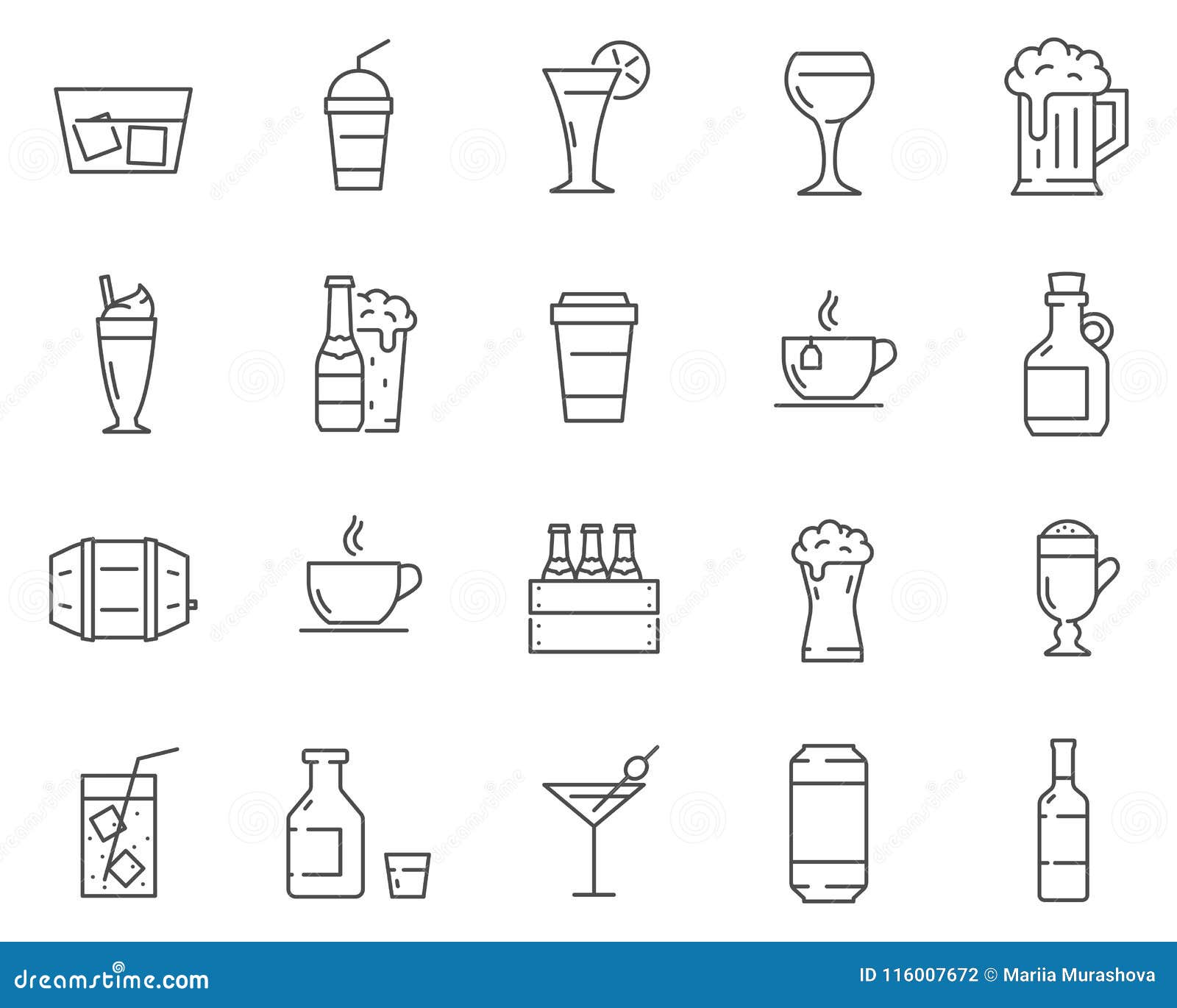 Set of Beverages and Drinks Line Vector Icons. Stock Vector ...