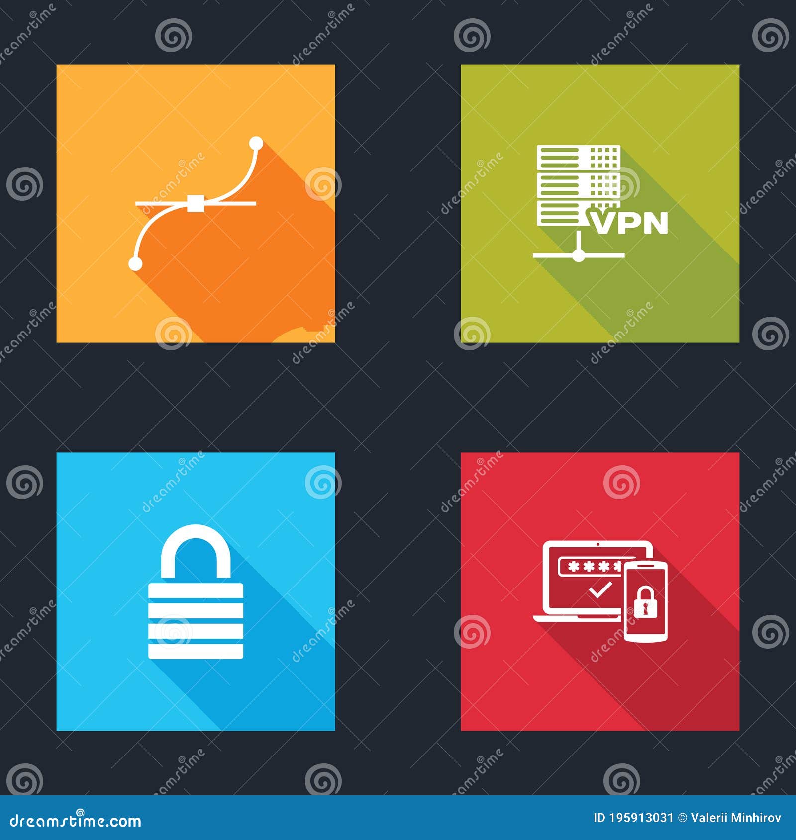 Set Bezier Curve, Server VPN, Lock and Two Steps Authentication Icon ...