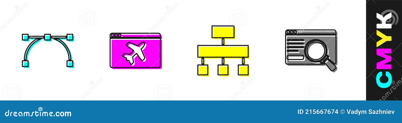 Set Bezier Curve Website Template Site Map And Ui Or Ux Design Icon Vector Stock Vector