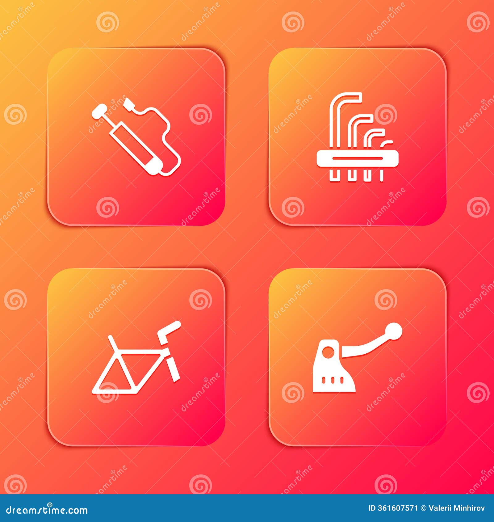 Set Bicycle Air Pump, Tool Allen Keys, Frame and Brake Icon. Vector ...