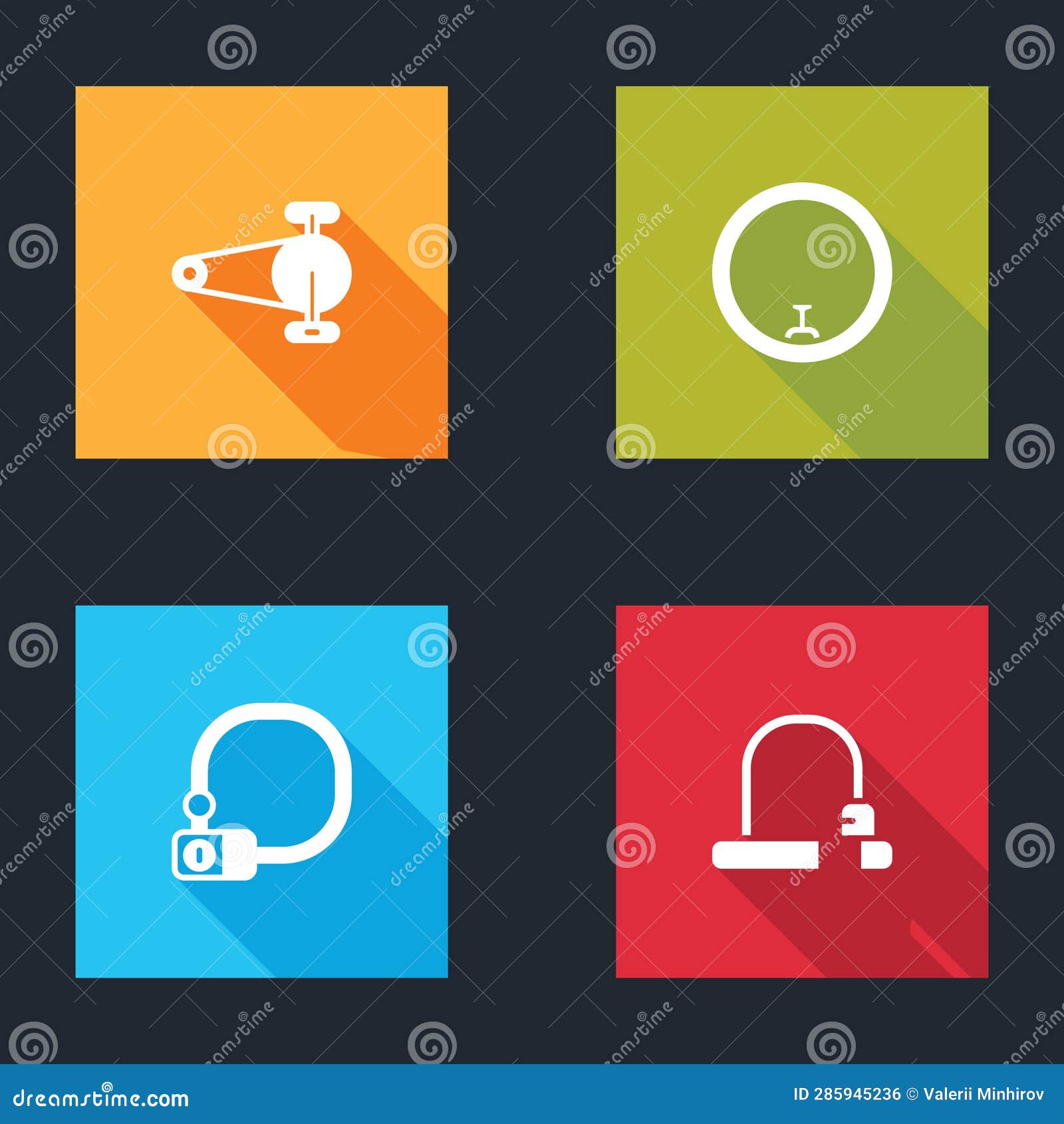 Set Bicycle Chain with Gear, Wheel, Lock and Icon. Vector Stock ...