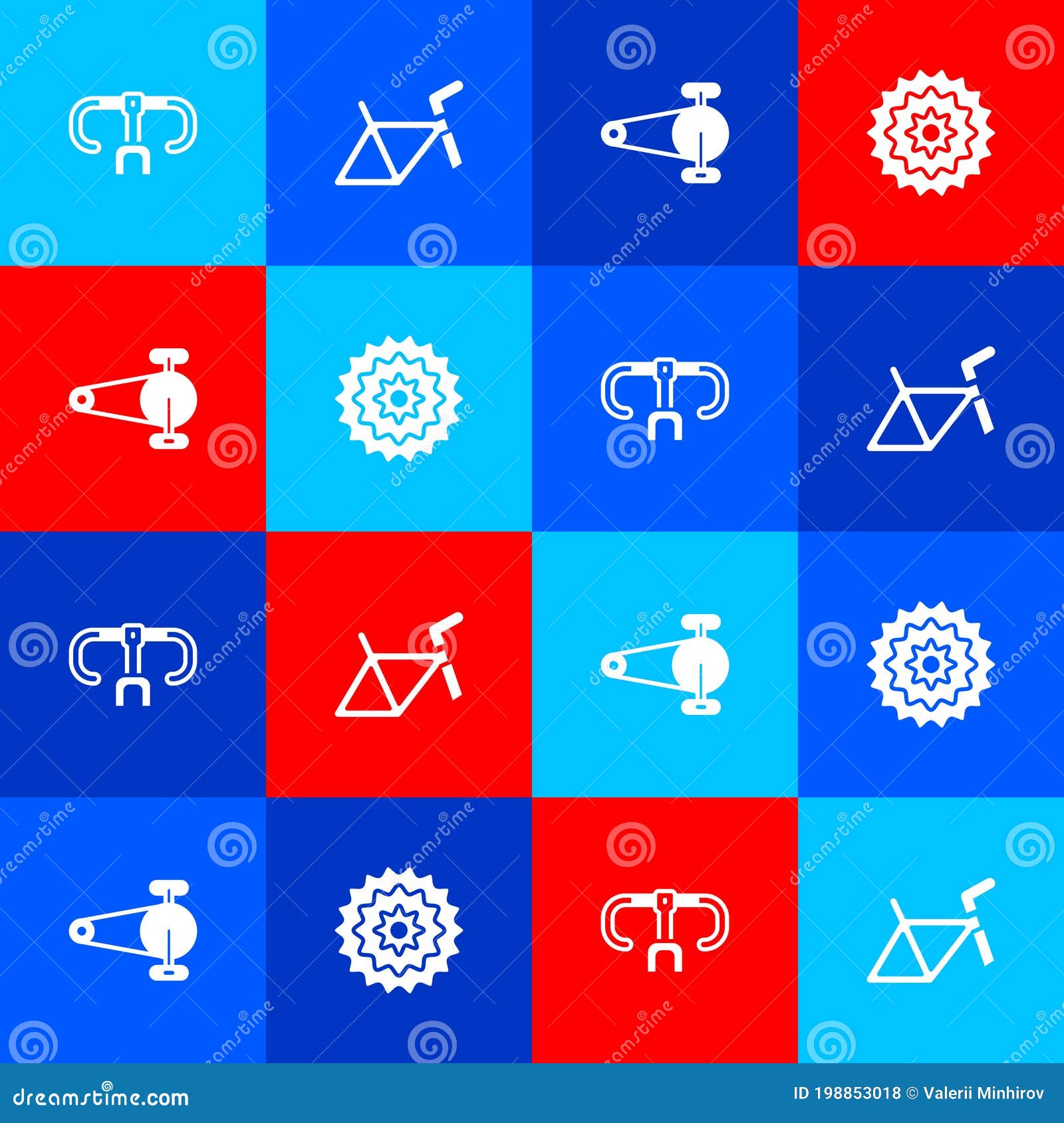 Set Bicycle Handlebar, Frame, Chain with Gear and Cassette Icon. Vector ...