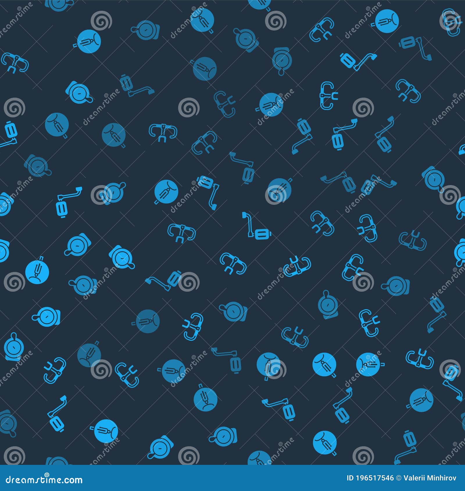 Set Bicycle, Handlebar, Pedal and Bell on Seamless Pattern. Vector ...