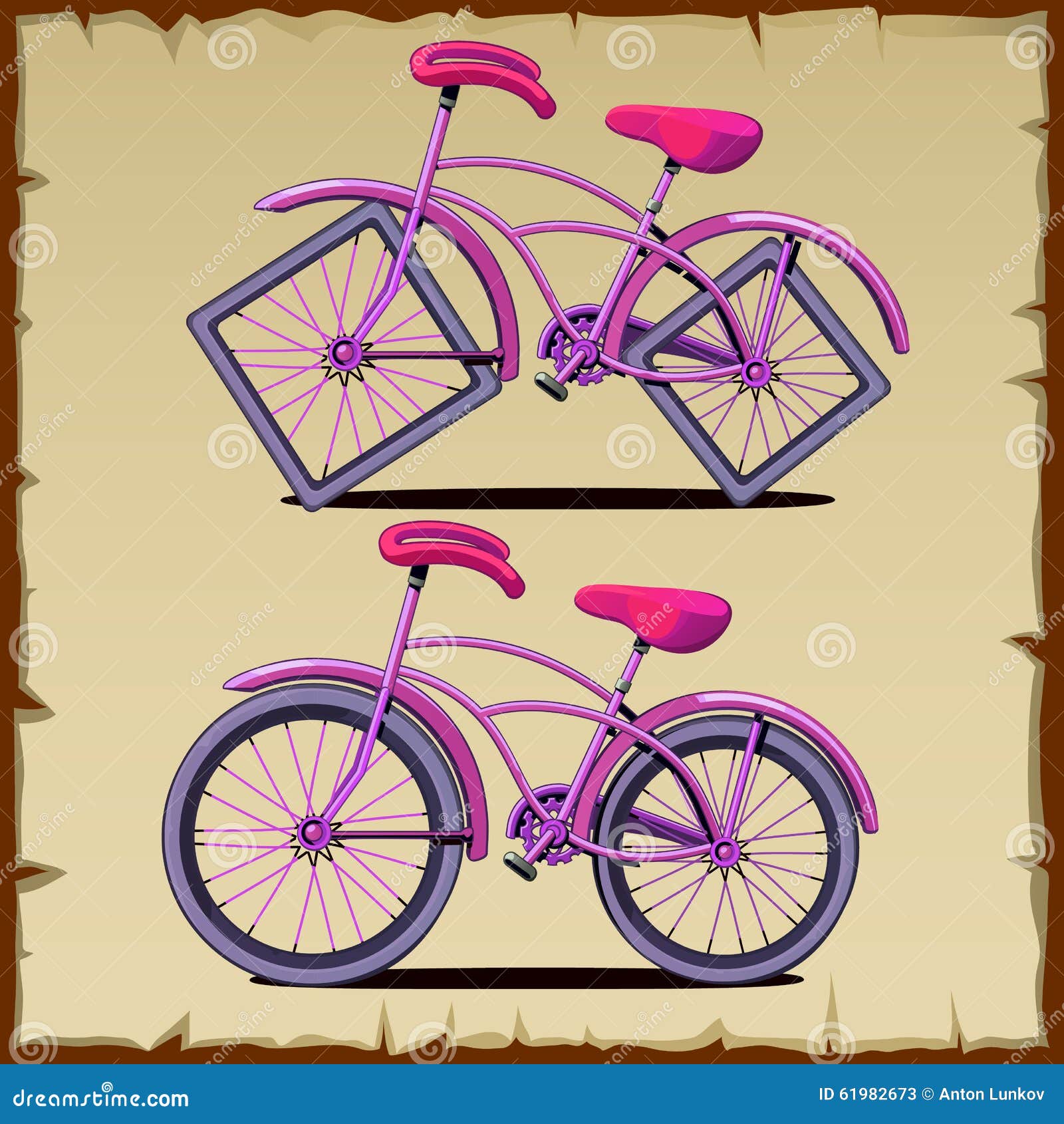 Set of Bicycle with Round and Square Wheels Stock Vector - Illustration ...