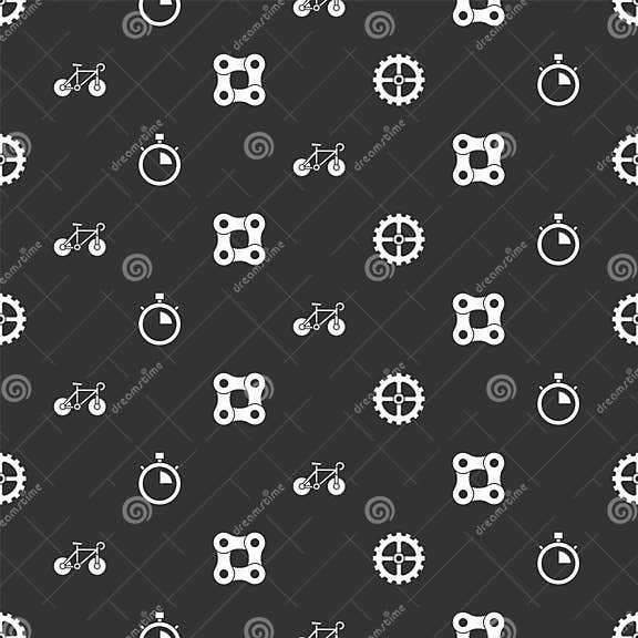 Set Bicycle Sprocket Crank, Stopwatch, and Chain on Seamless Pattern ...