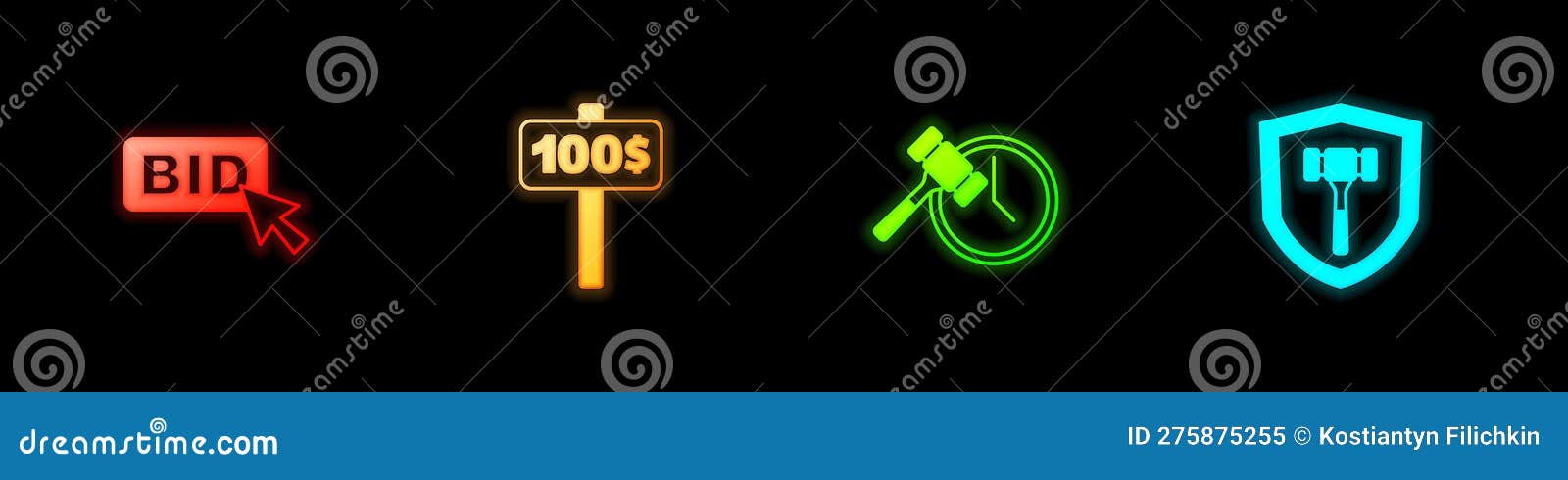 Set Bid, Hand Holding Auction Paddle, Auction Hammer and Icon. Vector ...