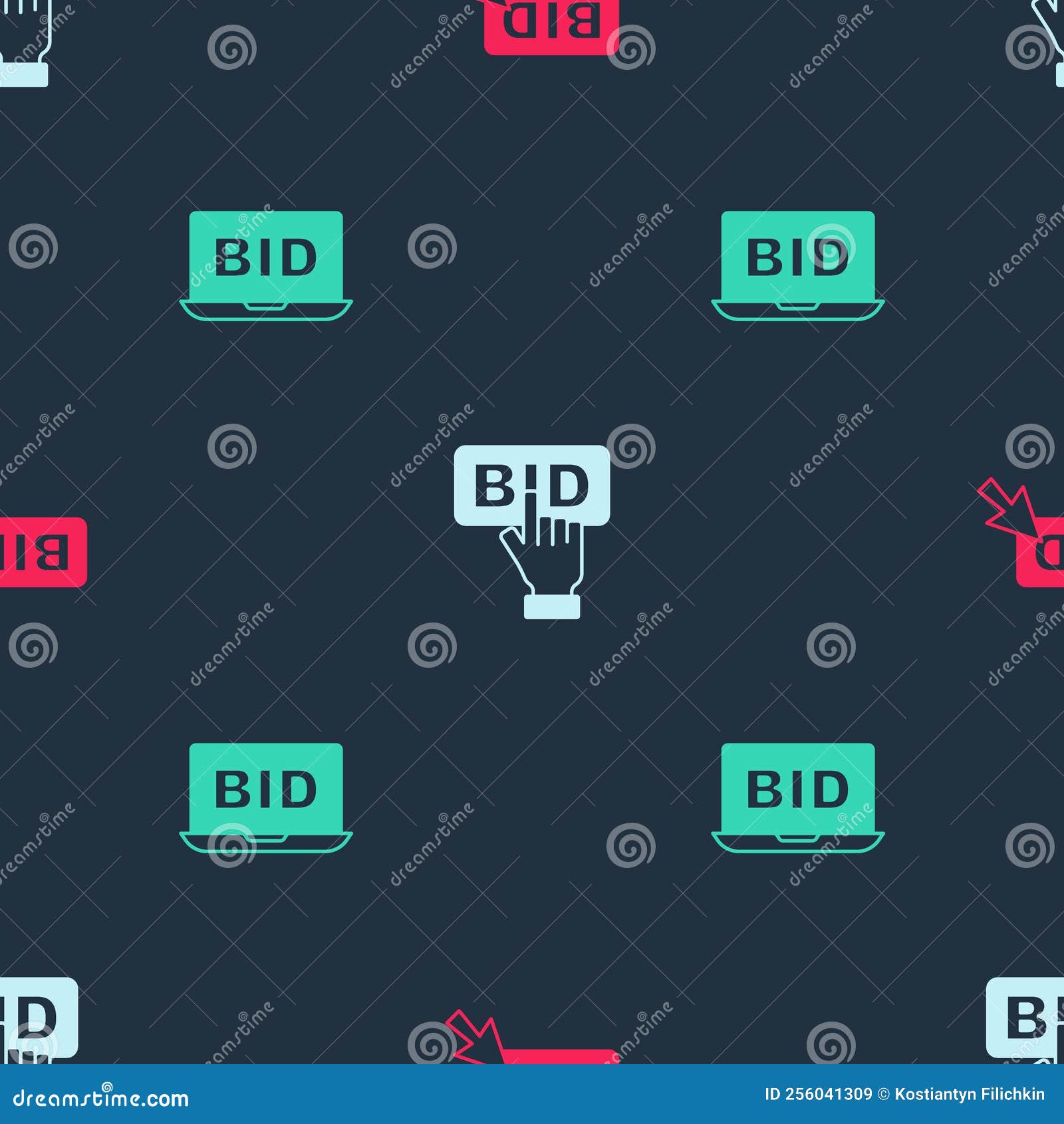 Set Bid, and Online Auction on Seamless Pattern. Vector Stock Vector ...