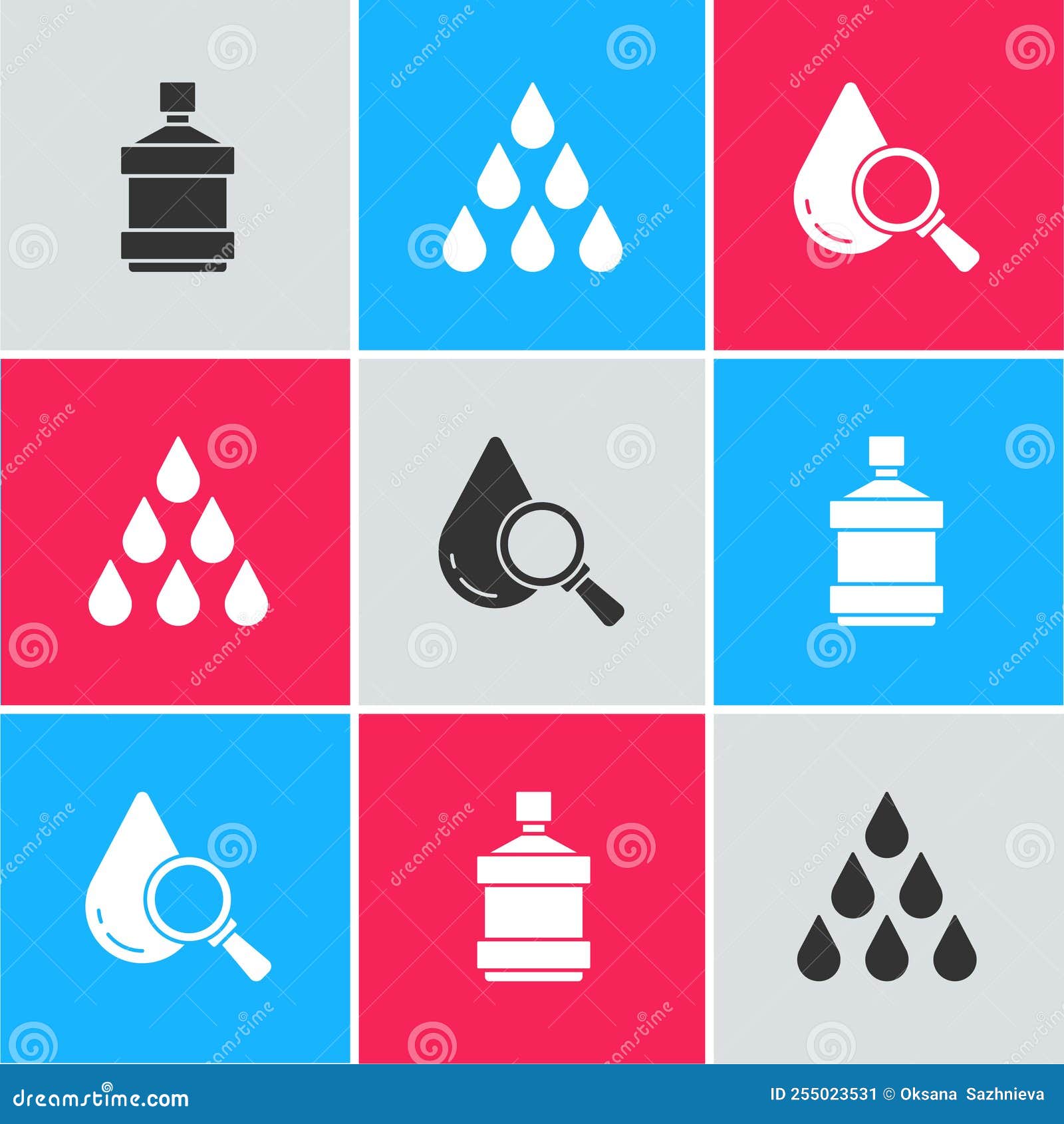 Set Big Bottle with Clean Water, Water Drop and Drop and Magnifying ...