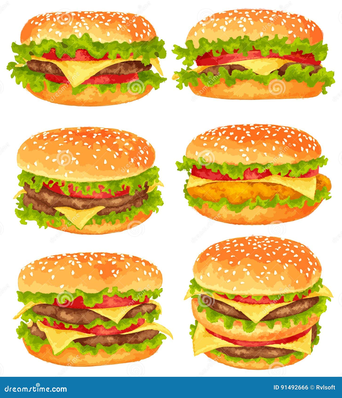 Set Of Big Burgers Stock Vector Illustration Of Chicken 91492666