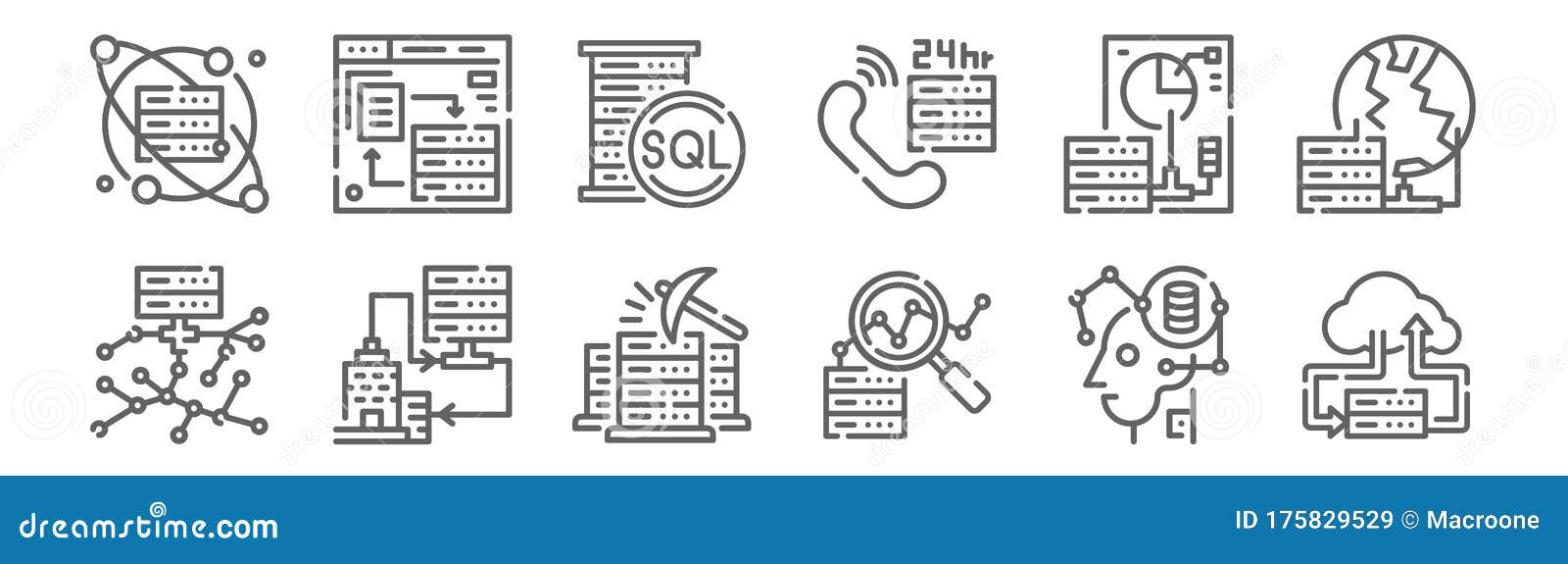 Set of 12 Big Data Icons. Outline Thin Line Icons Such As Cloud ...
