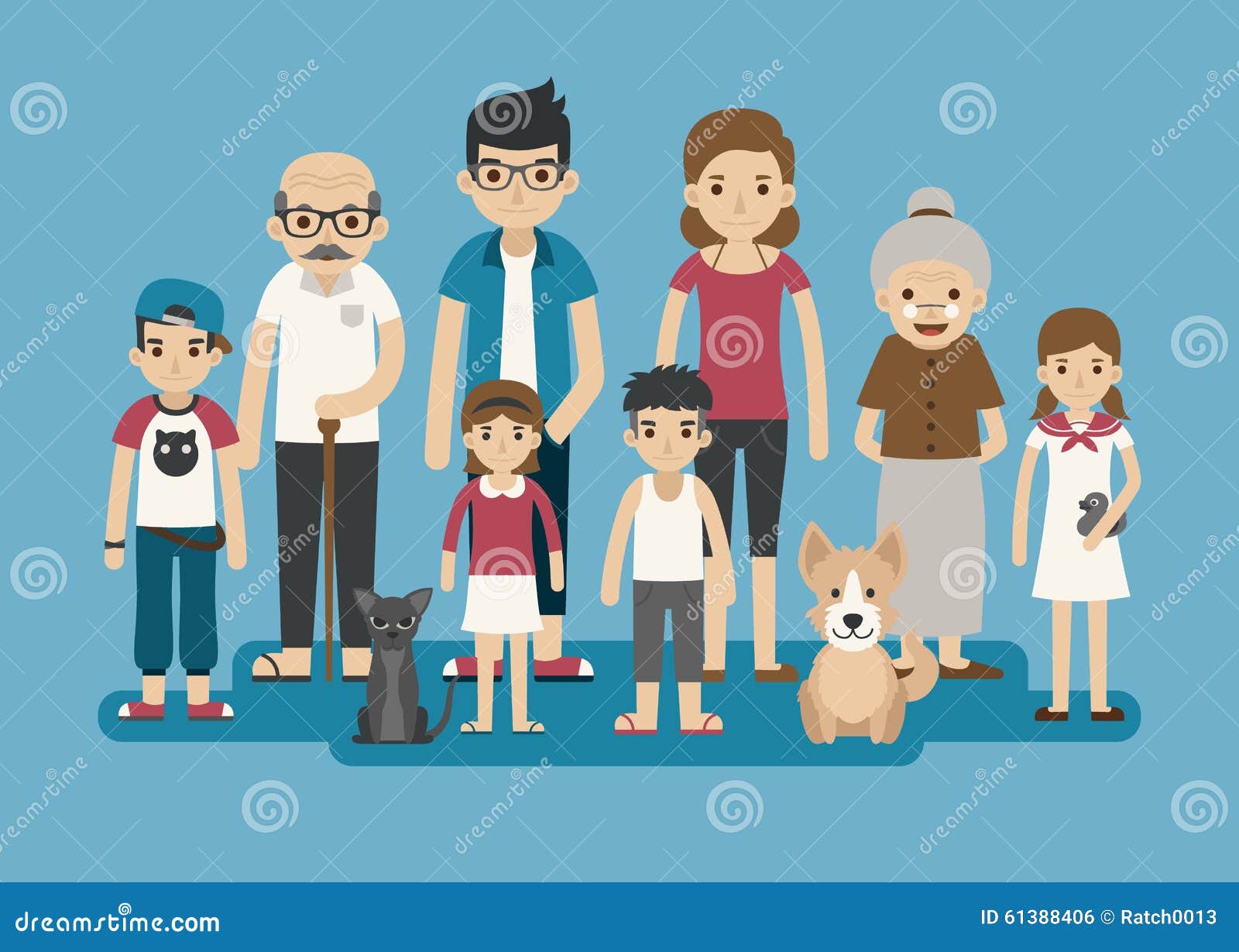 Family Character Winter Isolated Portrait Set Cartoon Vector ...
