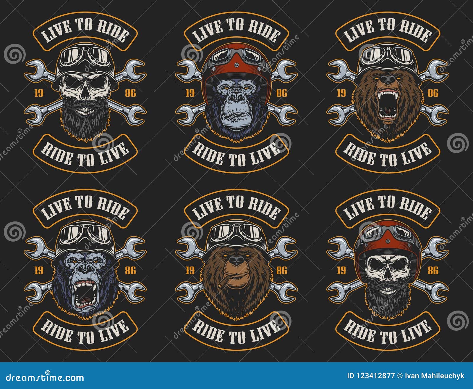 Set of biker emblems stock vector. Illustration of clothing - 123412877