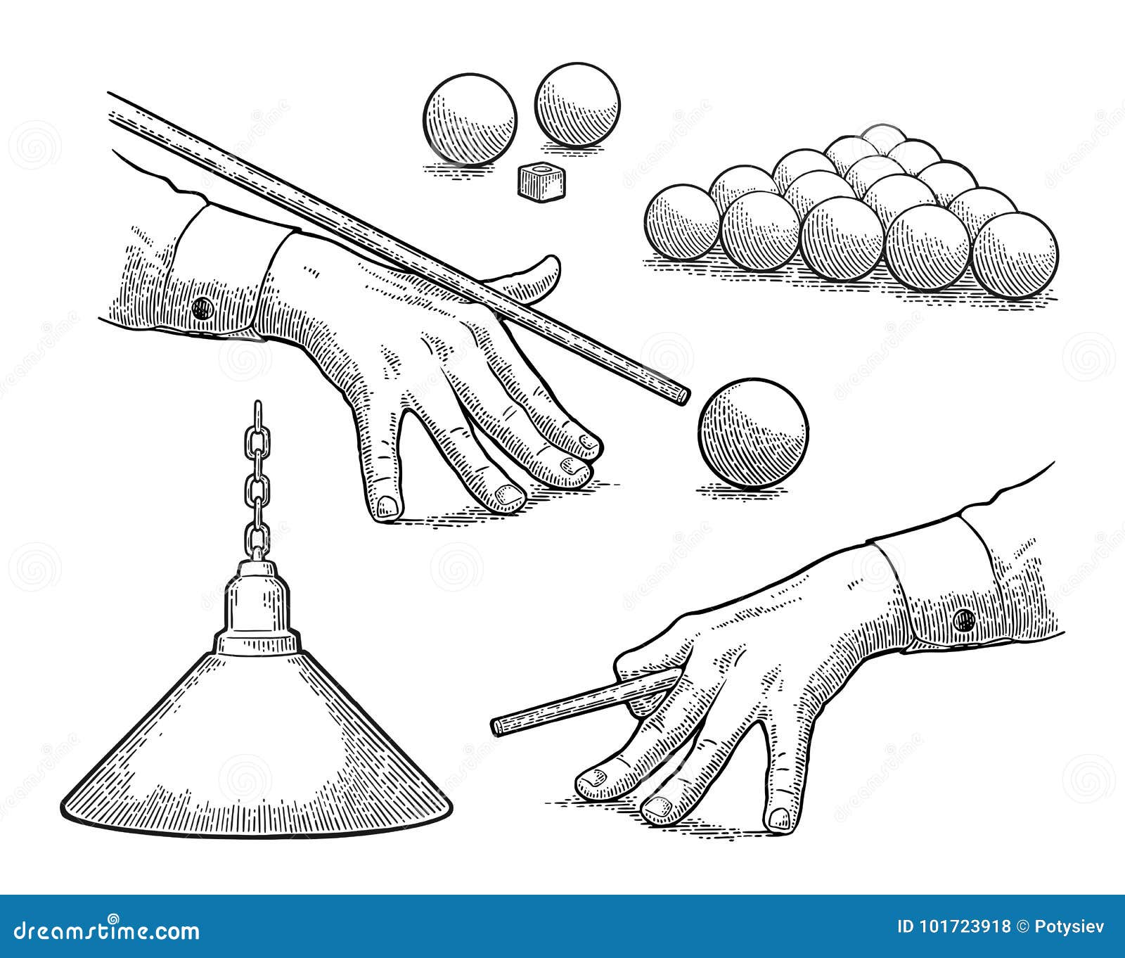 Set Billiard. Balls, Chalk, Lamp, Hand Aimed Cue. Stock Vector ... Set Billiard. Balls, Chalk, Lamp, Hand Aimed Cue. Stock Vector ...