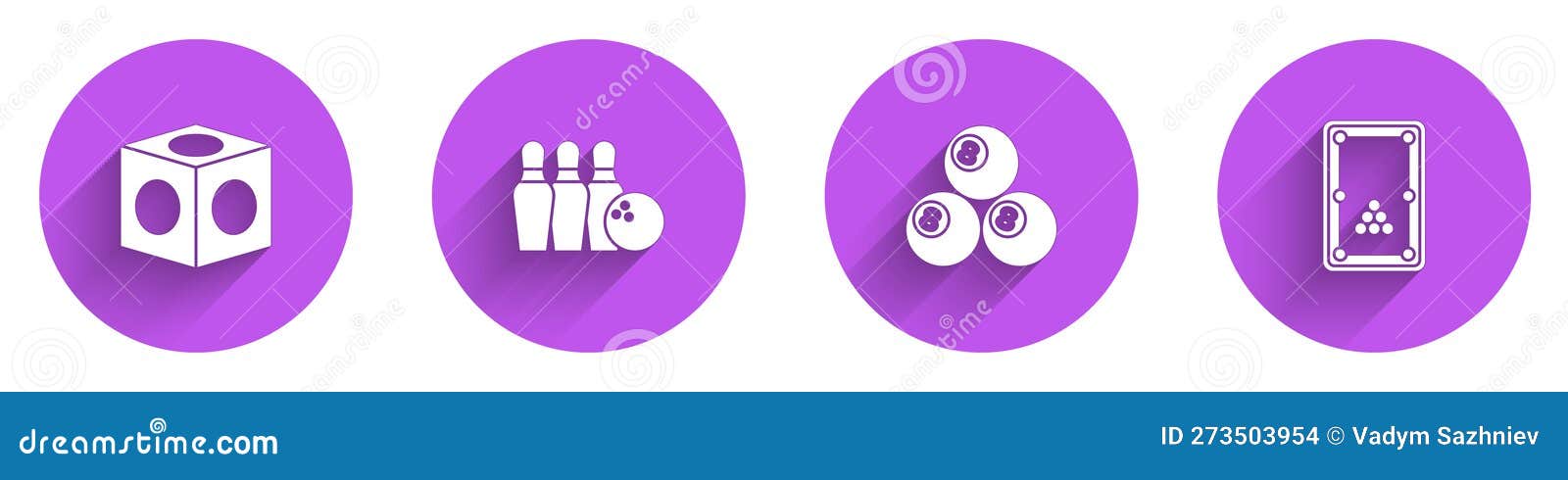 Set Billiard Chalk, Bowling Pin and Ball, and Table Icon with Long ...