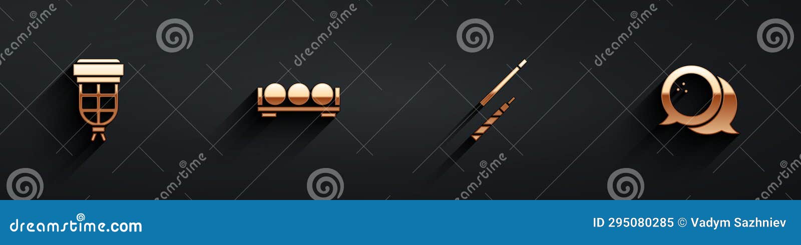 Set Billiard Pocket, Balls on Stand, Cue and Bowling Icon with Long ...