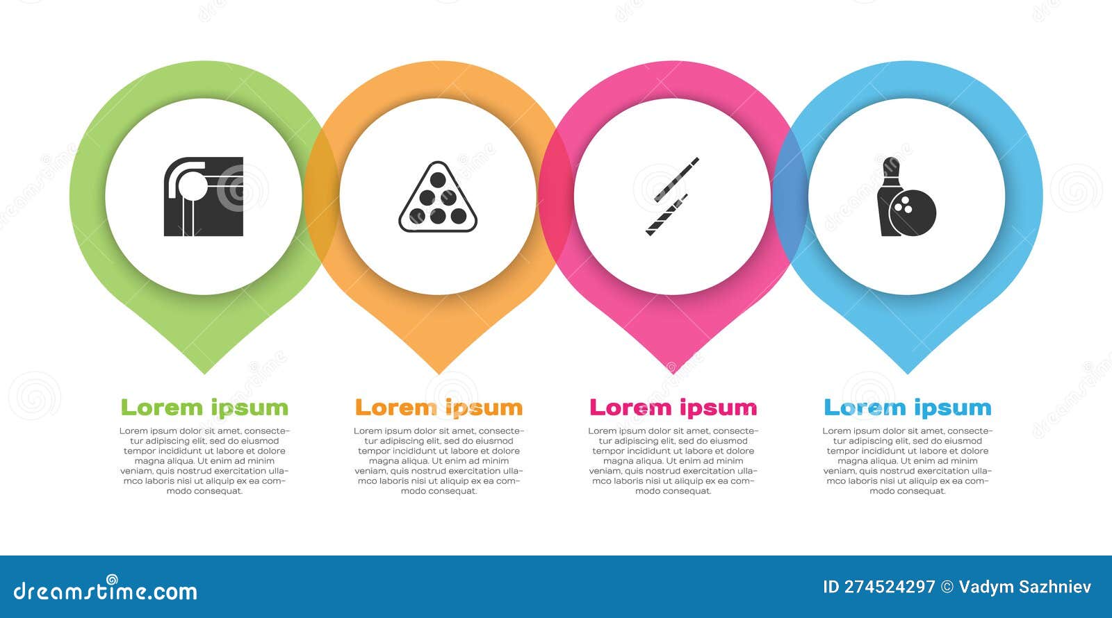 Set Billiard Table, Balls in Rack Triangle, Cue and Bowling Pin and ...