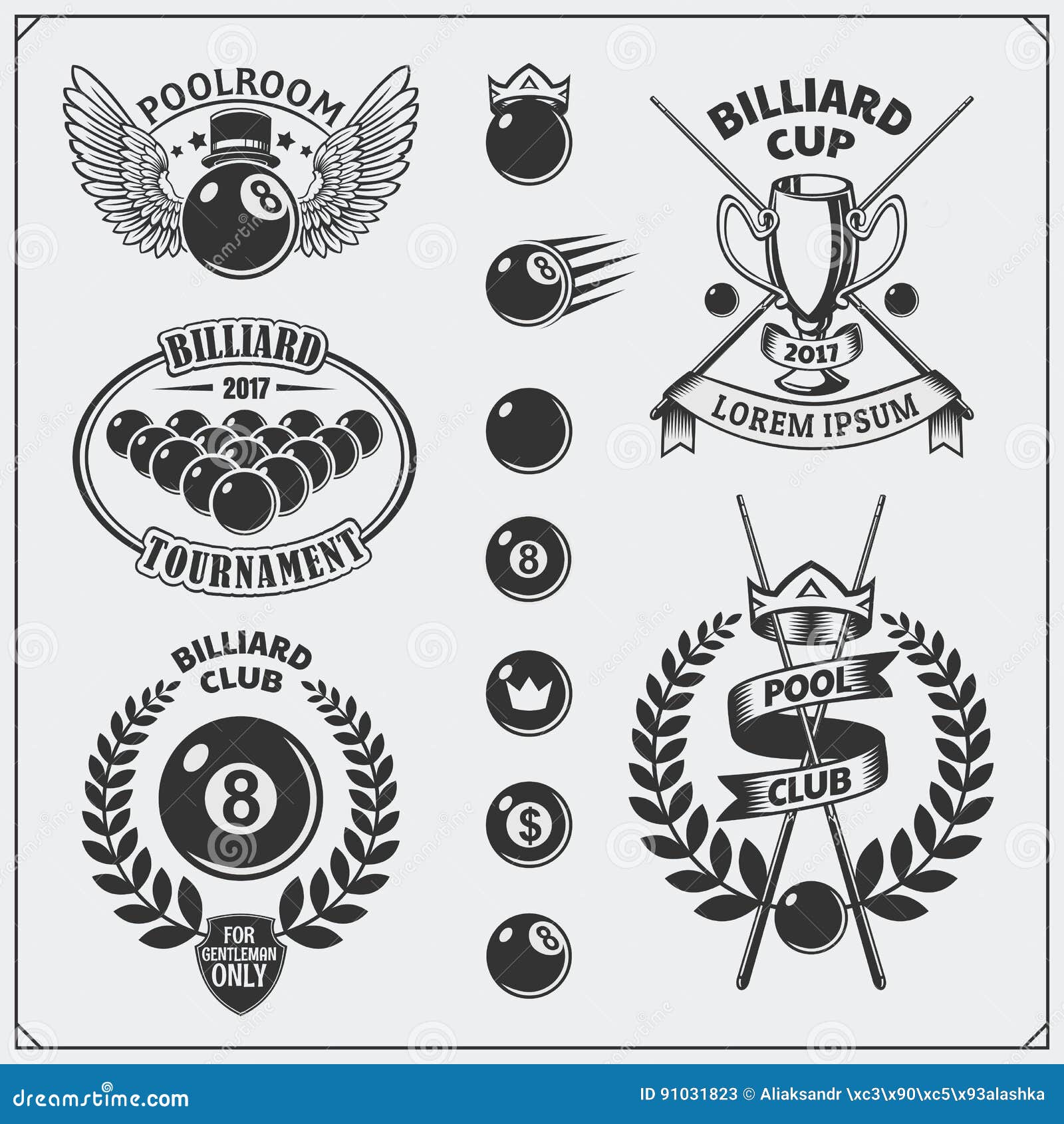 Set of Billiards Labels, Emblems, Badges, Icons and Design Elements ...