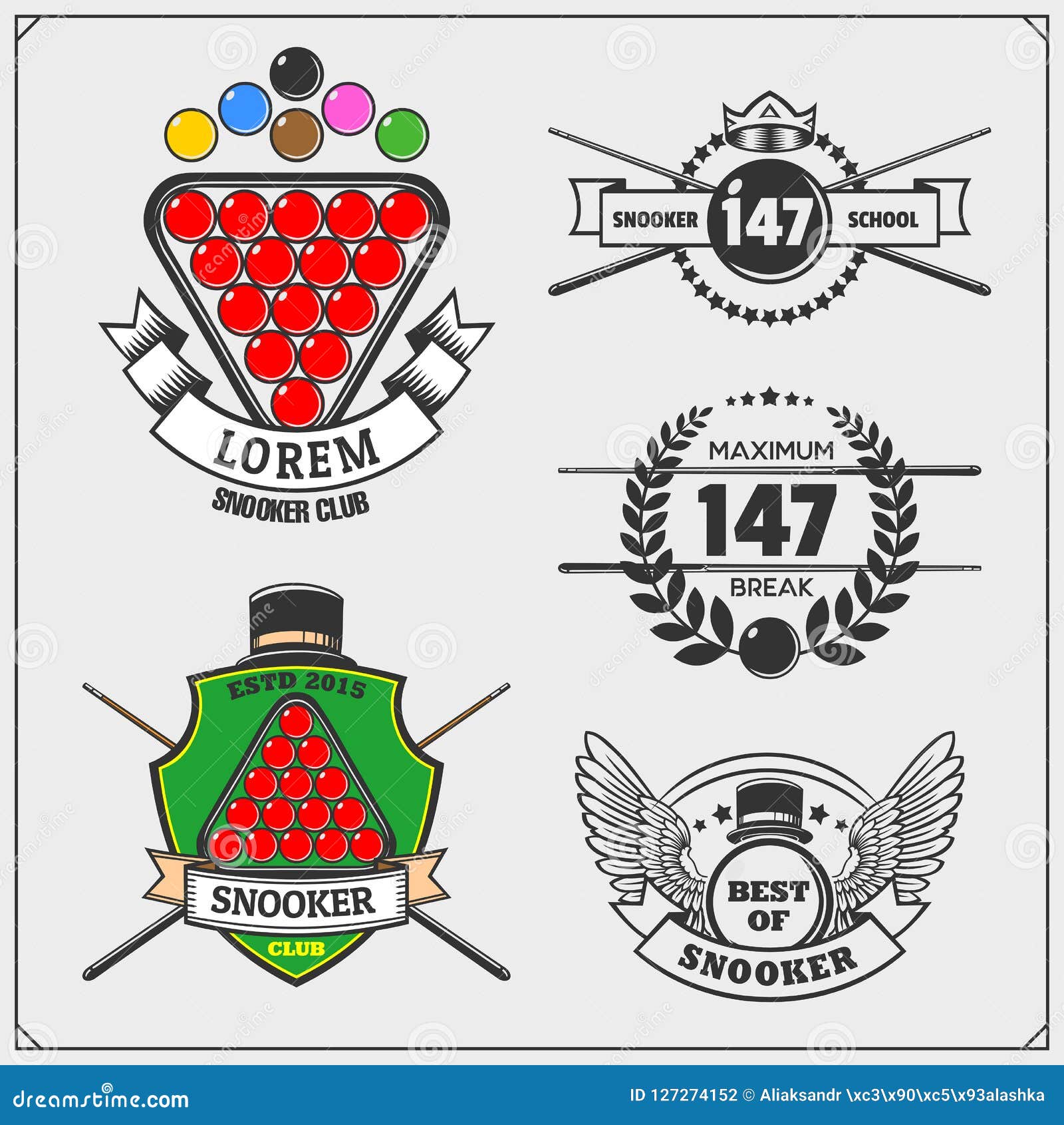 Set of Billiards Labels, Emblems, Badges, Icons and Design Elements ...