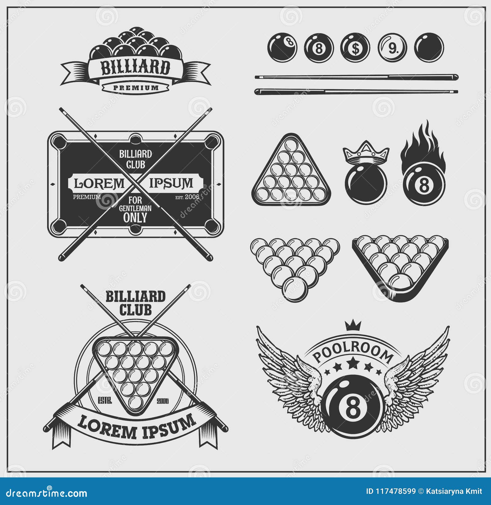 Set of Billiards Labels, Emblems and Design Elements. Stock Vector ...