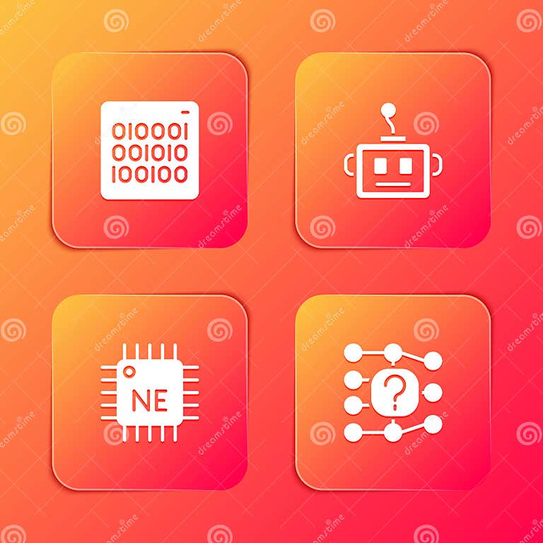 Set Binary Code, Artificial Intelligence Robot, Processor CPU and Neural Network Icon. Vector ...
