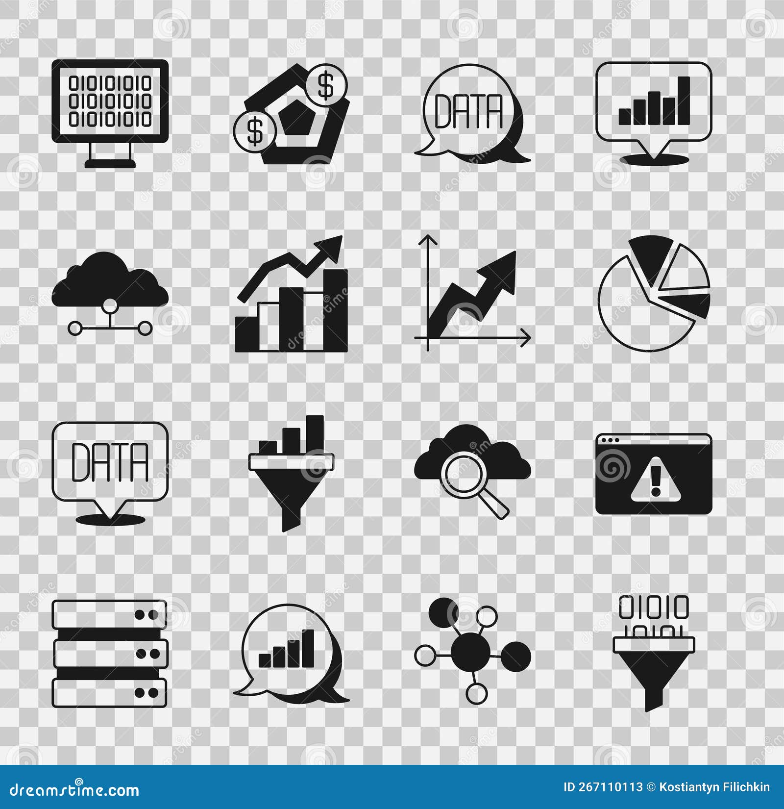 Set Binary Code, Browser with Exclamation Mark, Pie Chart Infographic ... Set Binary Code, Browser with Exclamation Mark, Pie Chart Infographic ...