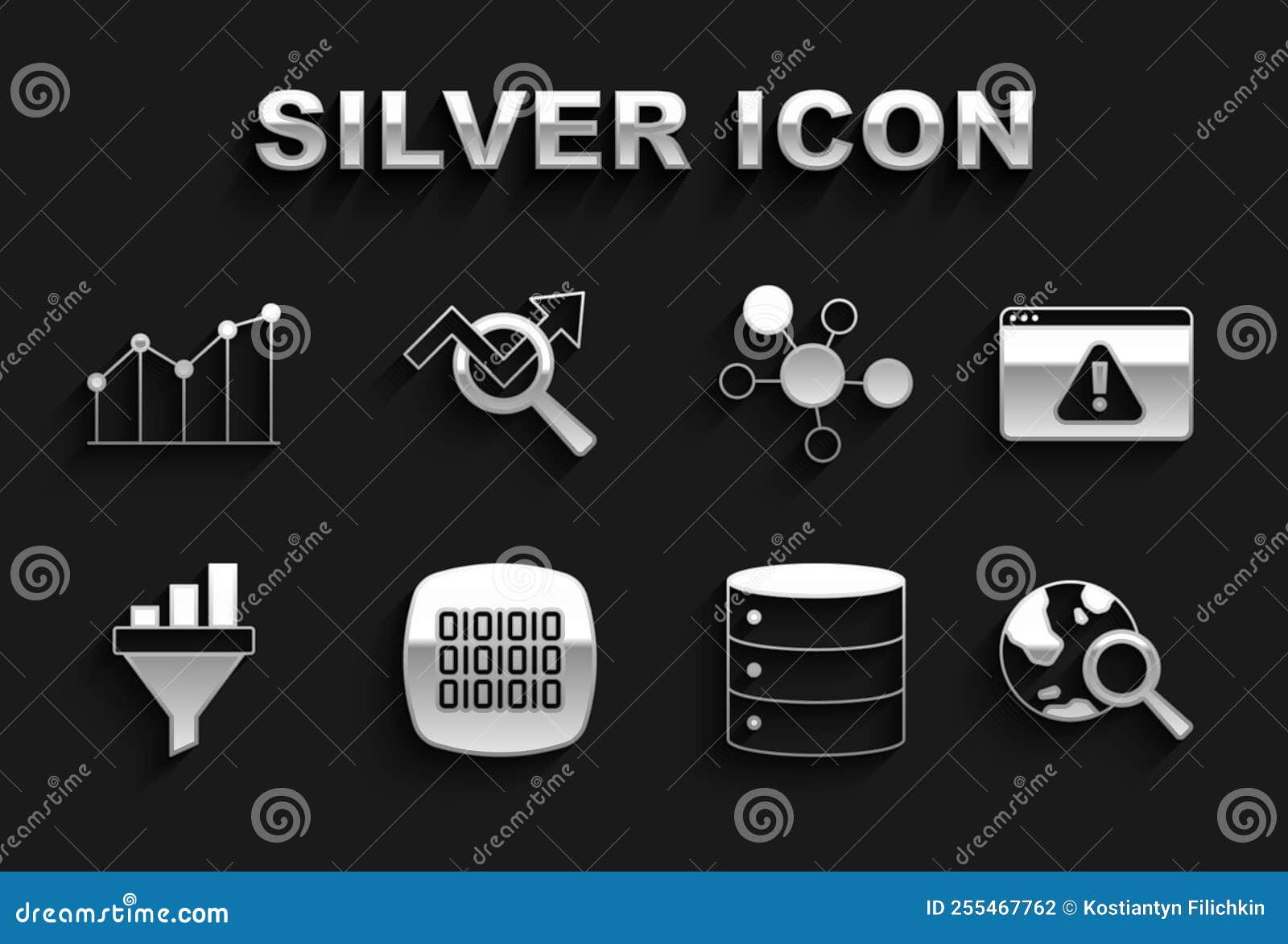 Set Binary Code, Browser with Exclamation Mark, Search Globe, Server ... Set Binary Code, Browser with Exclamation Mark, Search Globe, Server ...