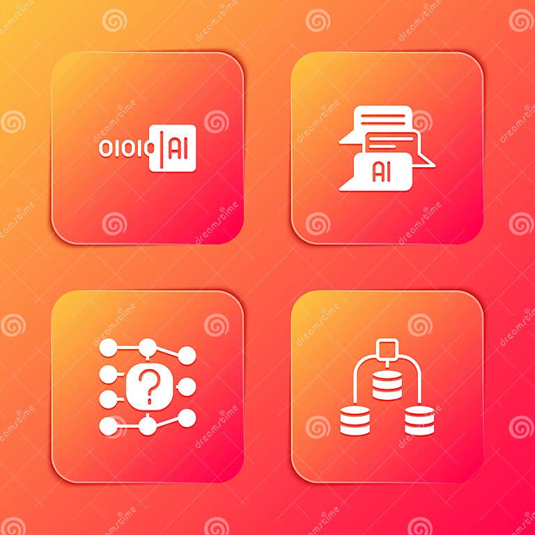 Set Binary Code Chat Bot Neural Network And Server Data Icon Vector Stock Vector