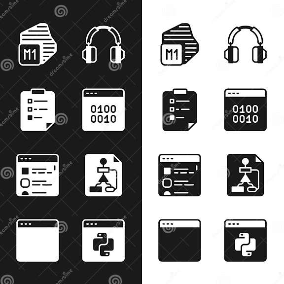 Set Binary Code Clipboard With Checklist Processor Headphones Browser Files Flowchart