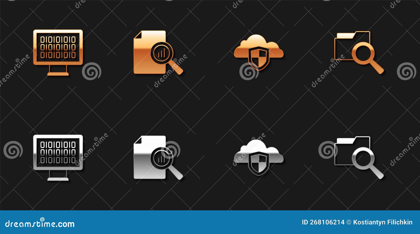 Set Binary Code, Document with Graph Chart, Cloud and Shield and Search ... Set Binary Code, Document with Graph Chart, Cloud and Shield and Search ...