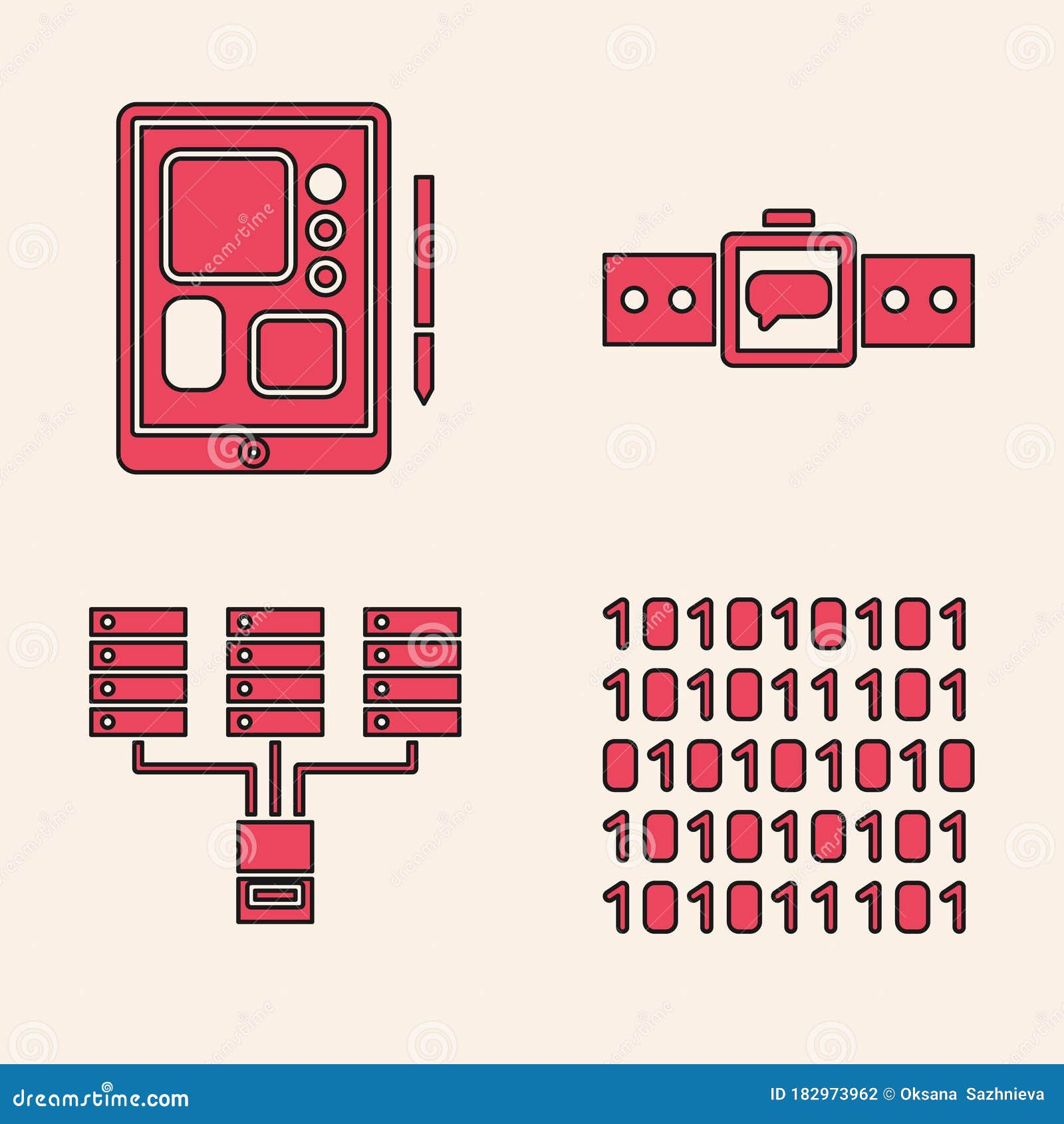 Set Binary Code, Graphic Tablet, Smartwatch and Server, Data, Web ... Set Binary Code, Graphic Tablet, Smartwatch and Server, Data, Web ...