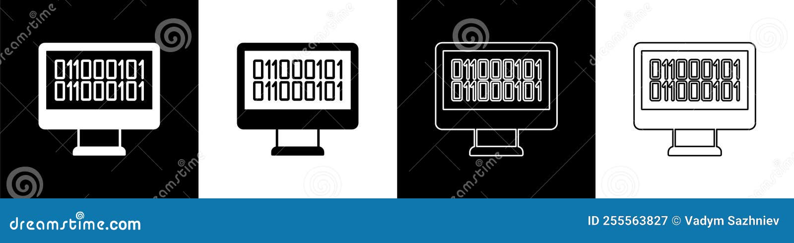 Set Binary Code Icon Isolated on Black and White Background. Vector ... Set Binary Code Icon Isolated on Black and White Background. Vector ...
